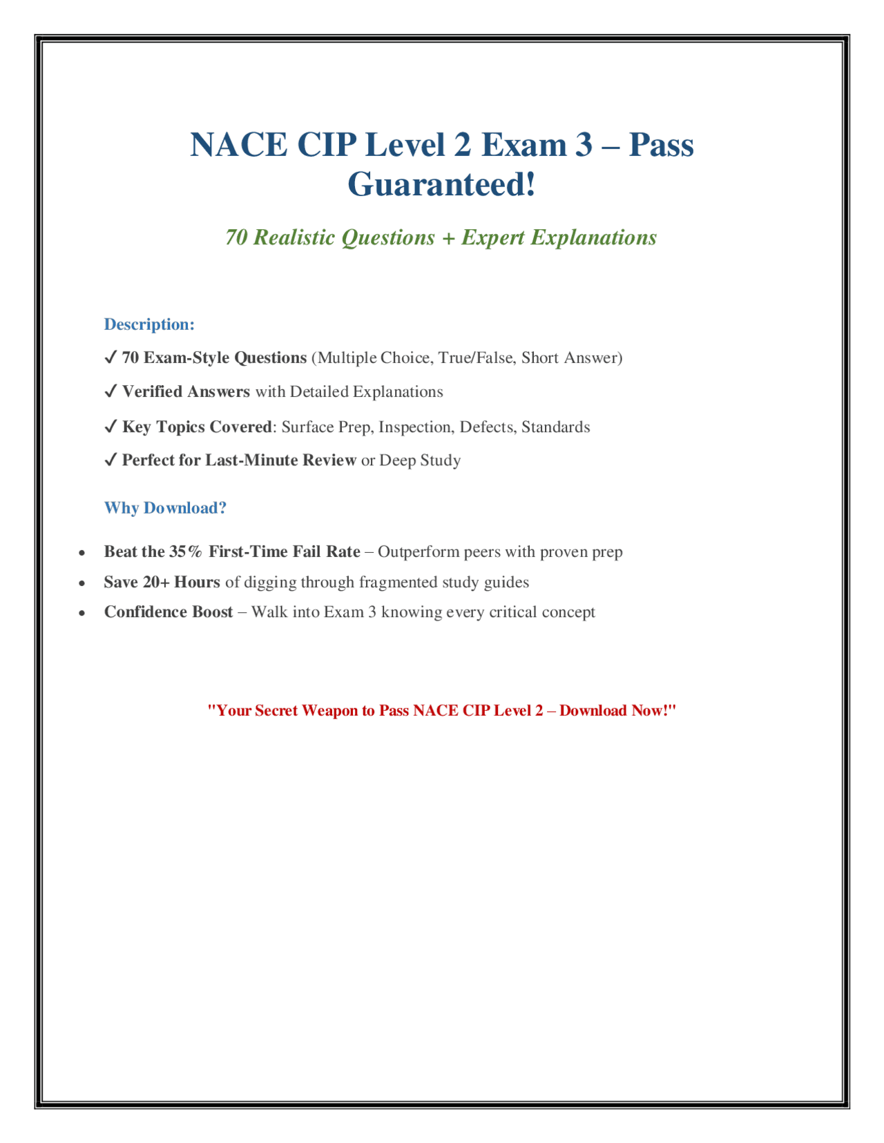 NACE CIP Level 2 Exam 3 – 70 Practice Questions & Answers | Exams ...