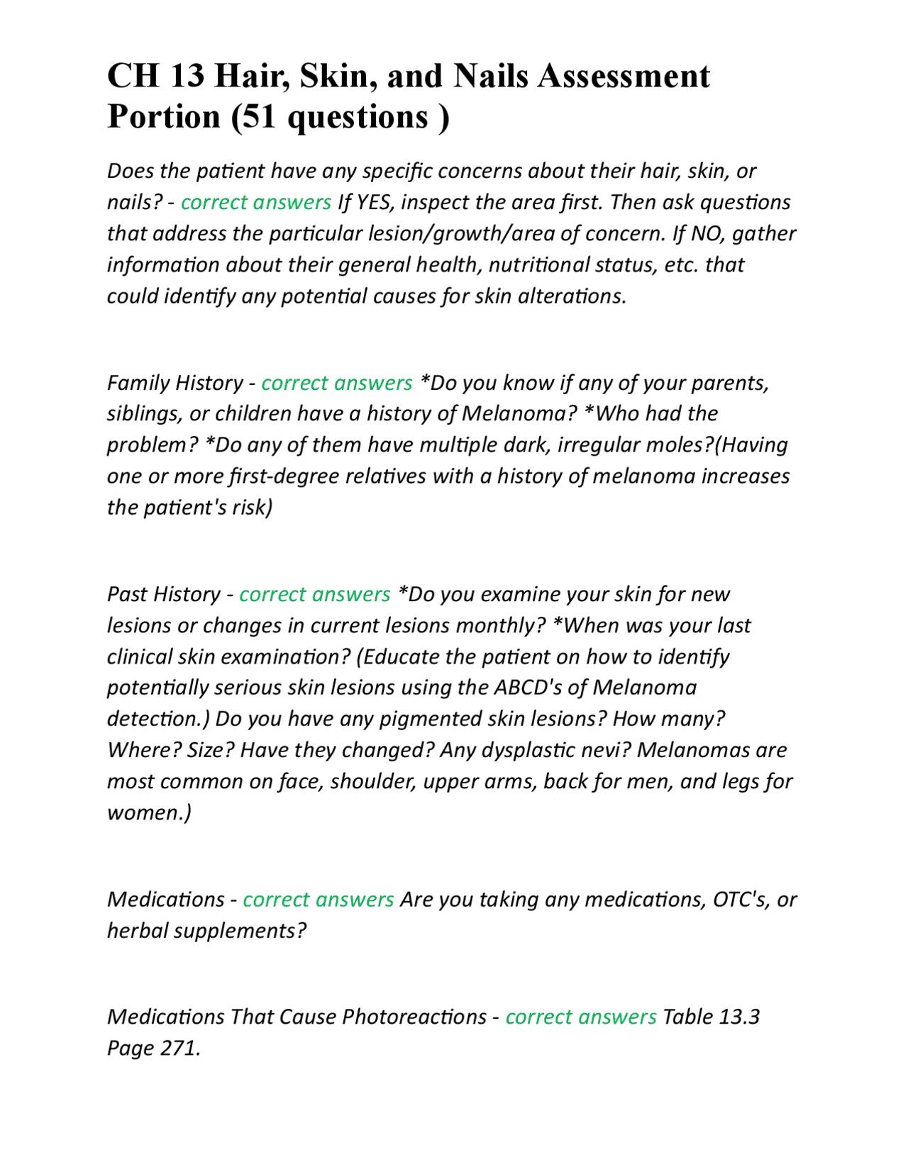 CH 13 Hair, Skin, and Nails Assessment Portion (51 questions | Exams ...