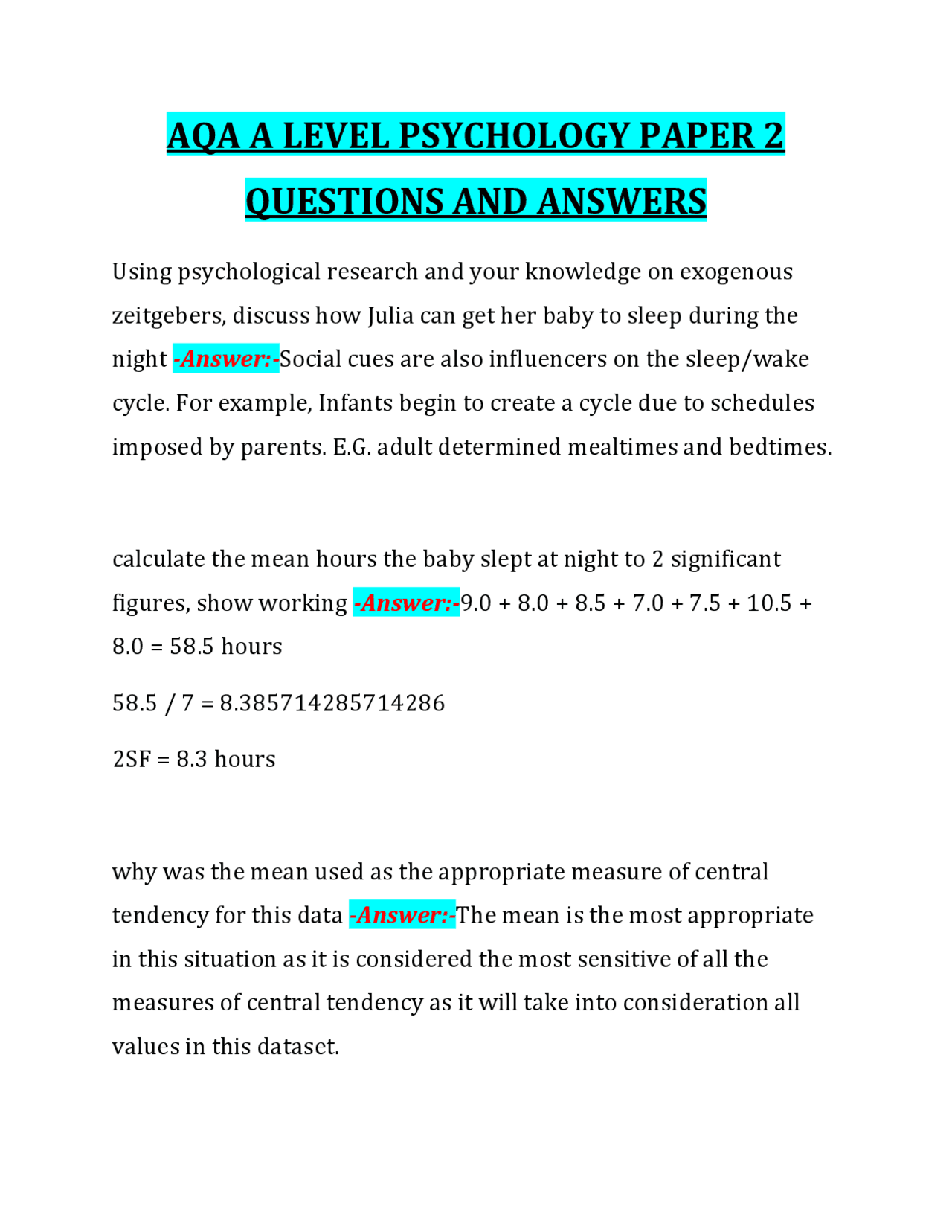 AQA A LEVEL PSYCHOLOGY PAPER 2 QUESTIONS AND ANSWERS | Exams Physiology ...