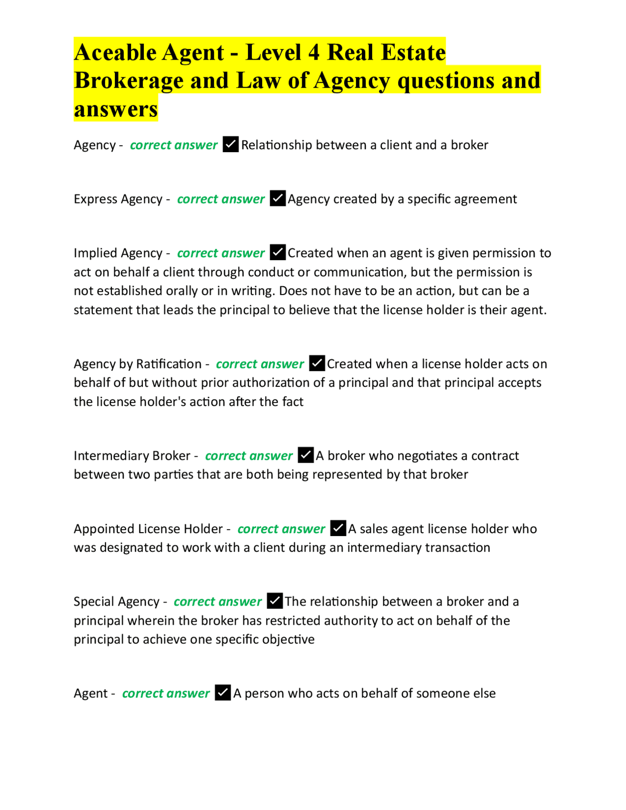 Aceable Agent - Level 4 Real Estate Brokerage and Law of Agency ...