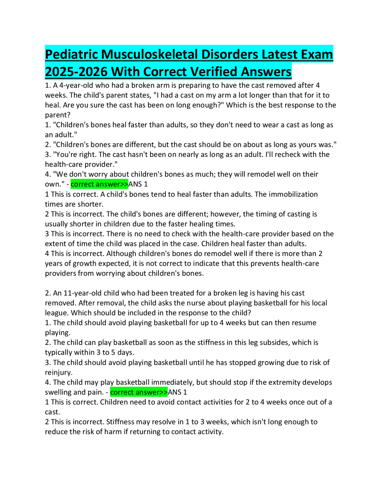 Pediatric Musculoskeletal Disorders Latest Exam 2025-2026 With Correct ...