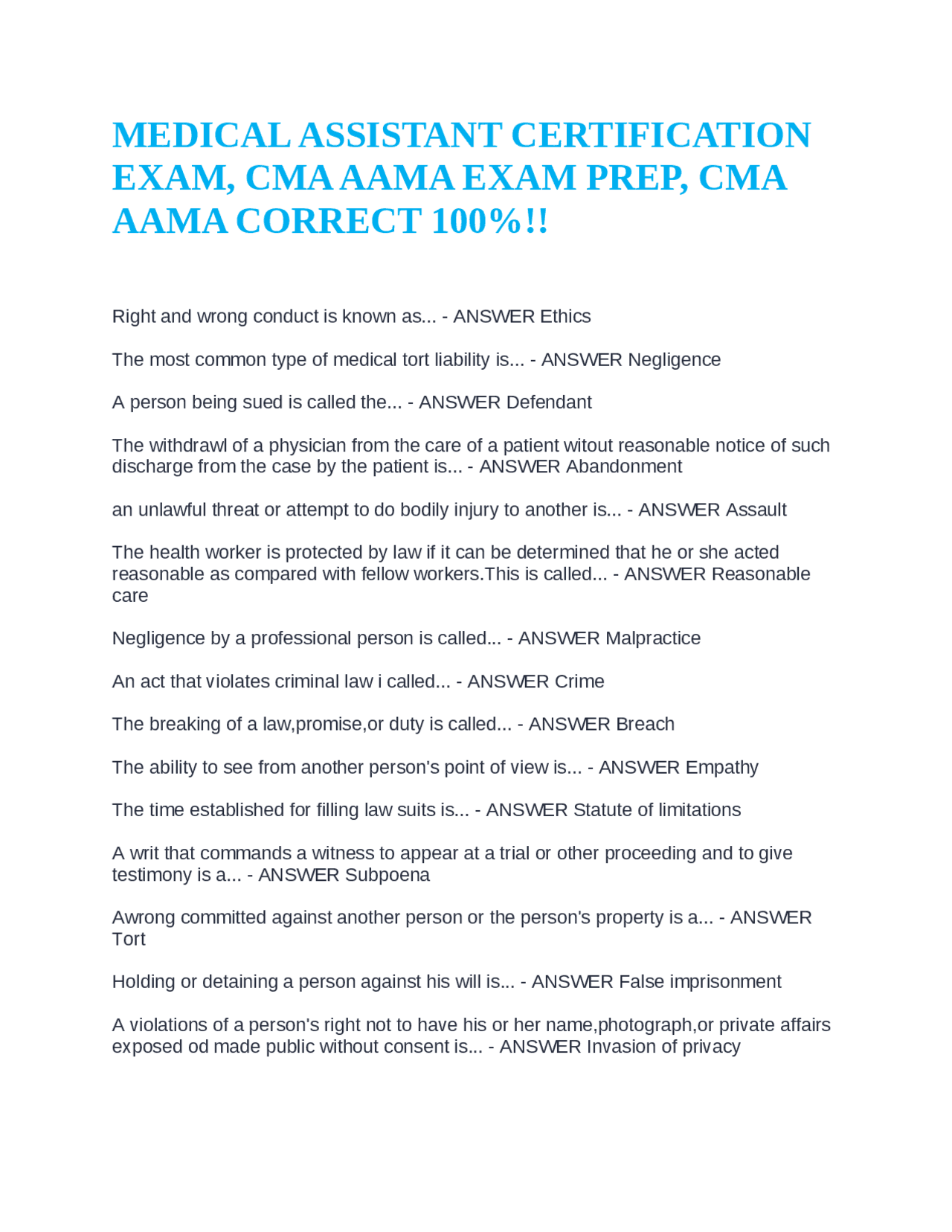 MEDICAL ASSISTANT CERTIFICATION EXAM, CMA AAMA EXAM PREP, CMA AAMA ...