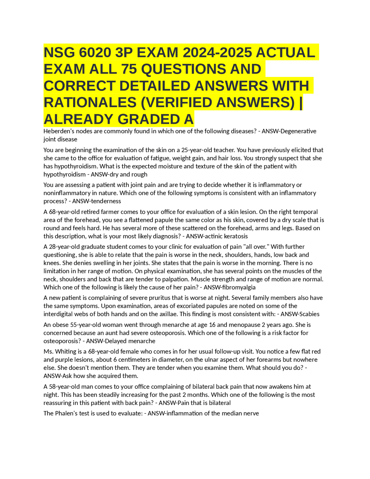 NSG 6020 3P EXAM 2024-2025 ACTUAL EXAM ALL 75 QUESTIONS AND CORRECT DETAILED ANSWERS WITH ...