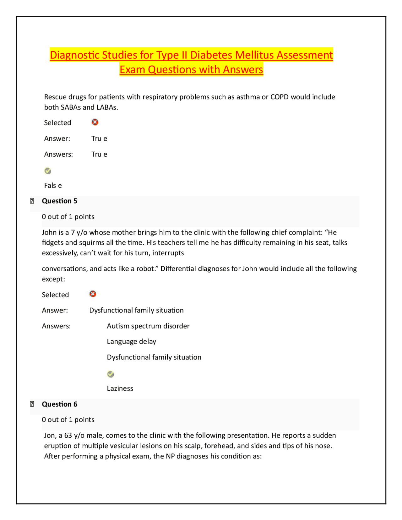 Diagnostic Studies for Type II Diabetes Mellitus Assessment Exam ...