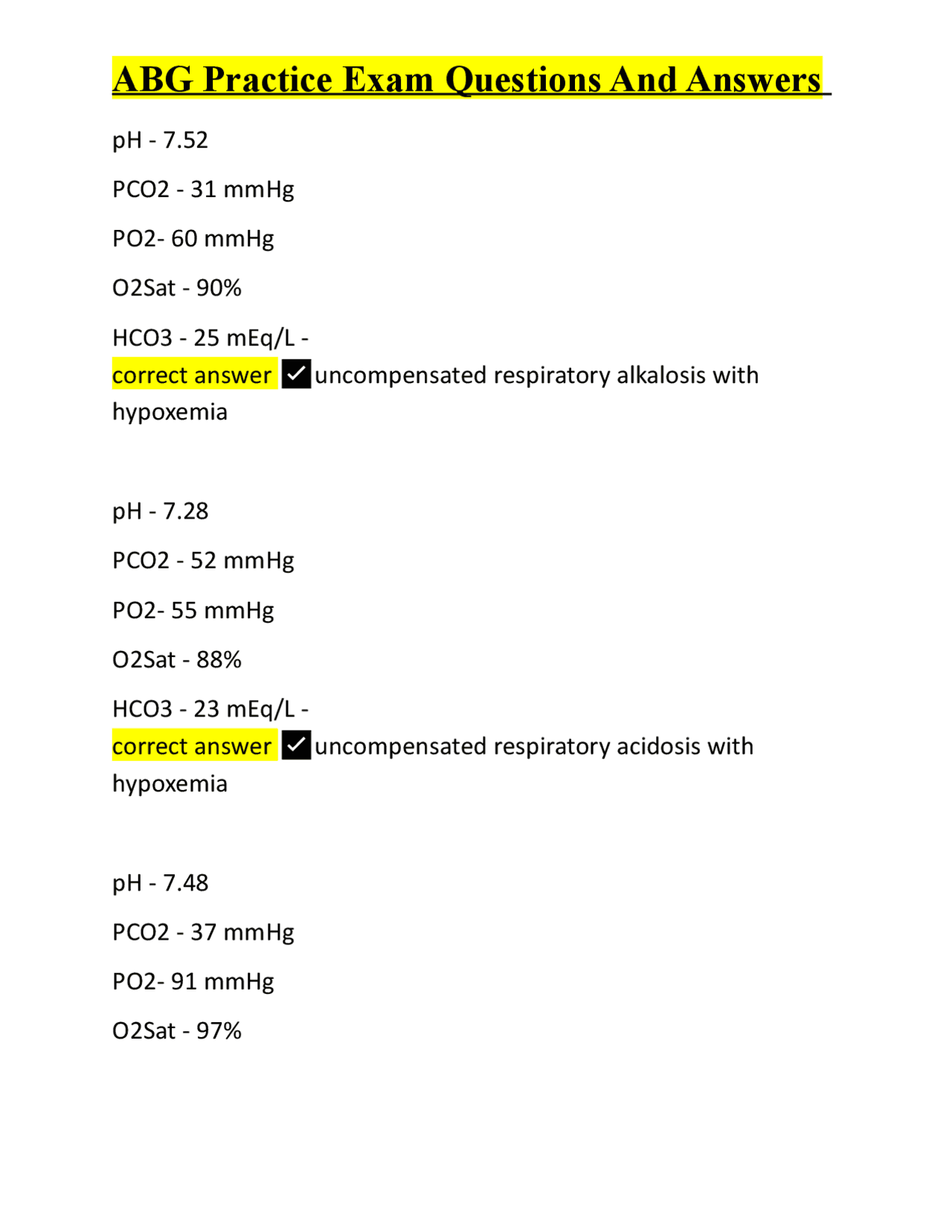 ABG Practice Exam Questions And Answers | Exams Advanced Education ...