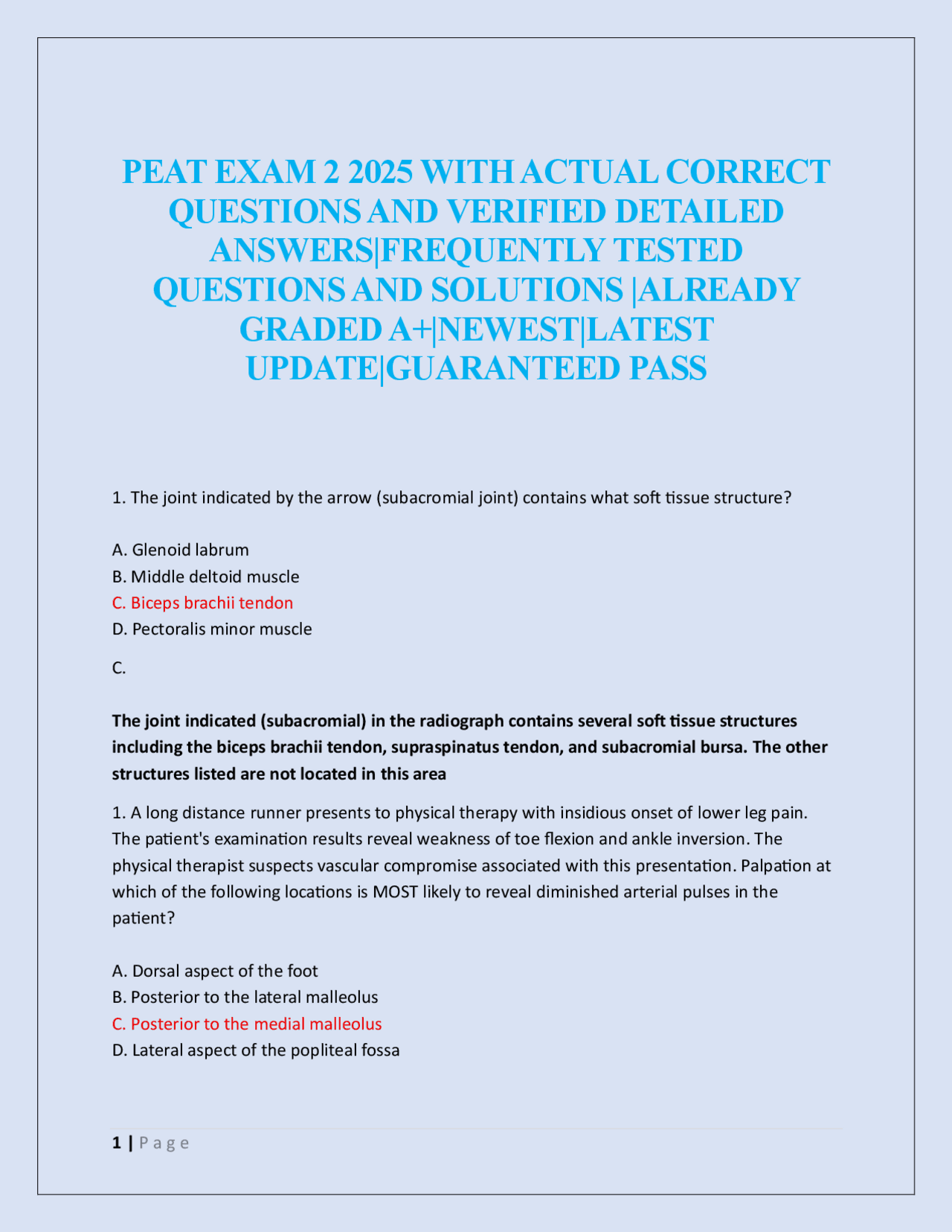 PEAT EXAM 2 2025 WITH ACTUAL CORRECT QUESTIONS AND VERIFIED DETAILED ...