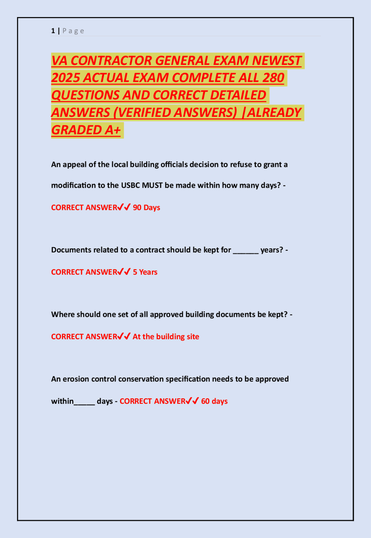 VA Contractor General Exam 2025: Complete Q&A Guide | Exams Nursing ...