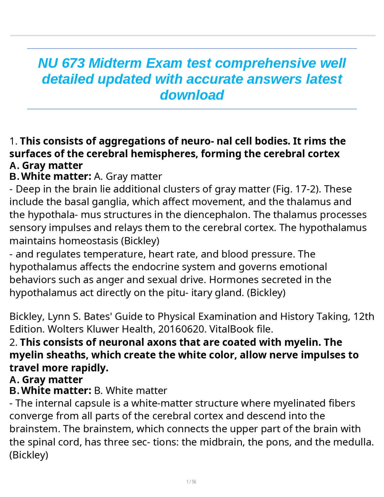 NU 673 Midterm Exam test comprehensive well detailed updated with ...
