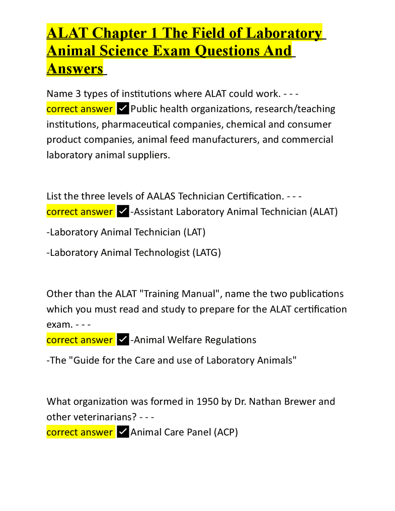 ALAT Chapter 1 The Field of Laboratory Animal Science Exam Questions ...
