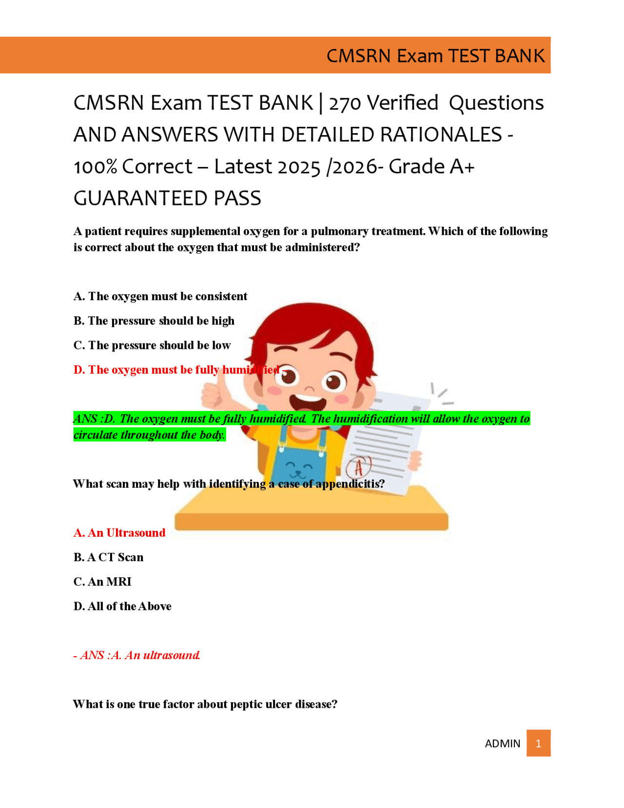 CMSRN Exam TEST BANK | 270 Verified Questions AND ANSWERS WITH DETAILED ...