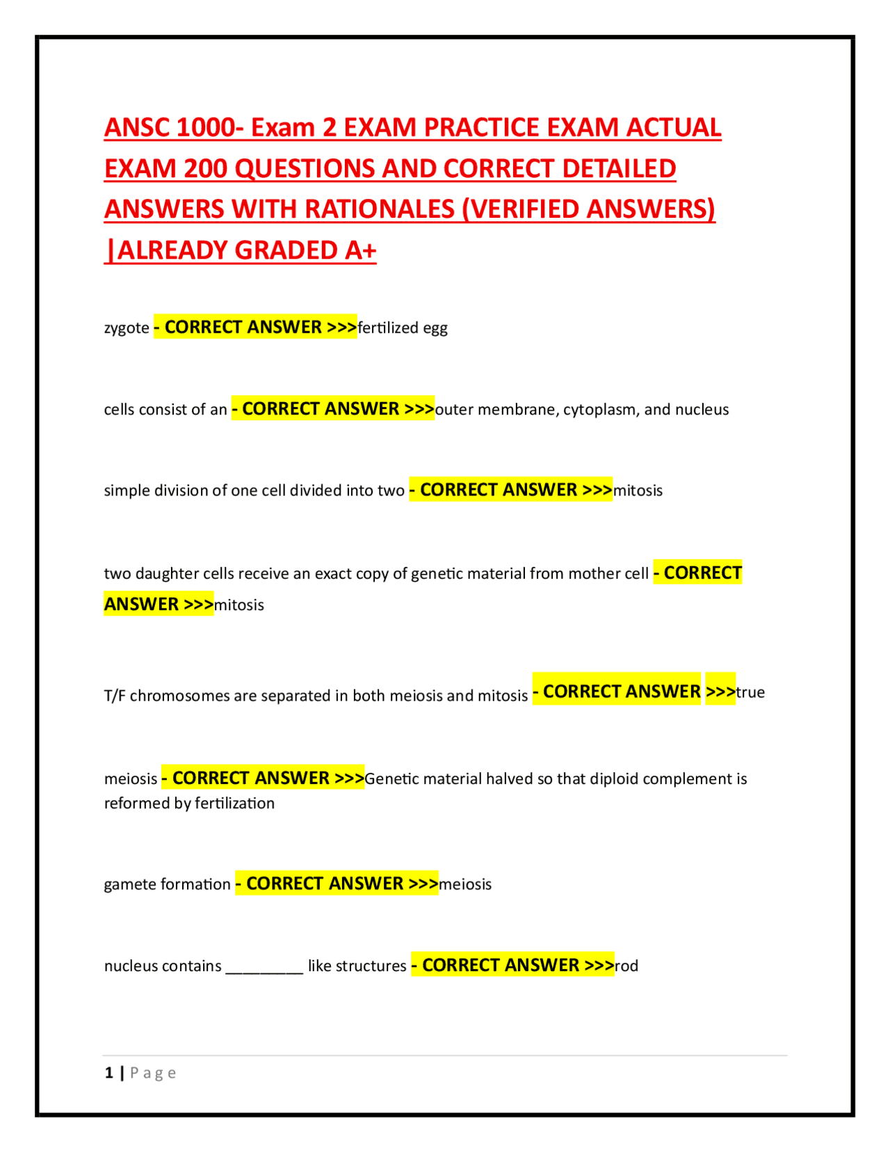 ANSC FINAL EXAM 2025-2026 | Exercises Nursing | Docsity