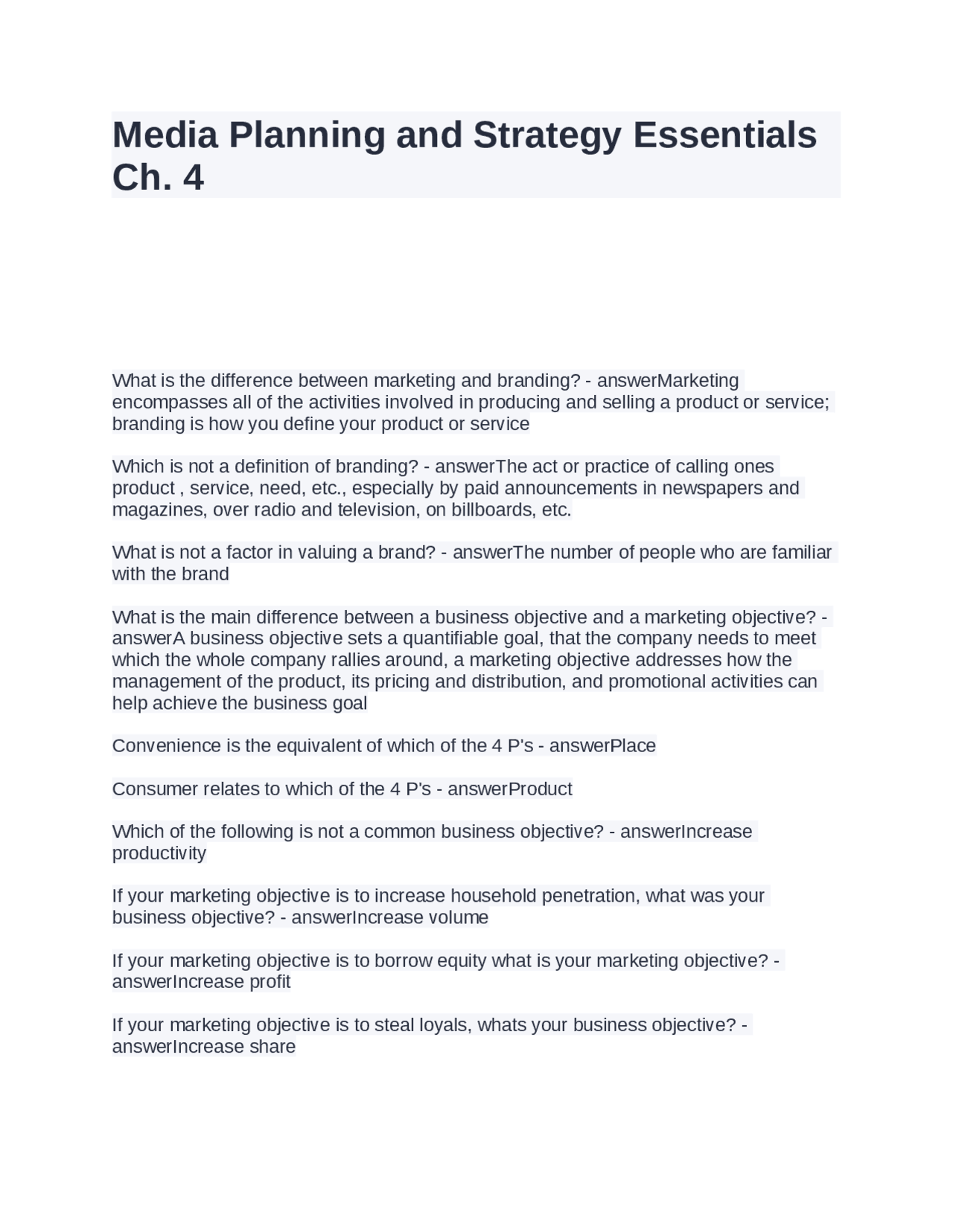 Media Planning and Strategy Essentials Ch. 4 Questions with Correct ...