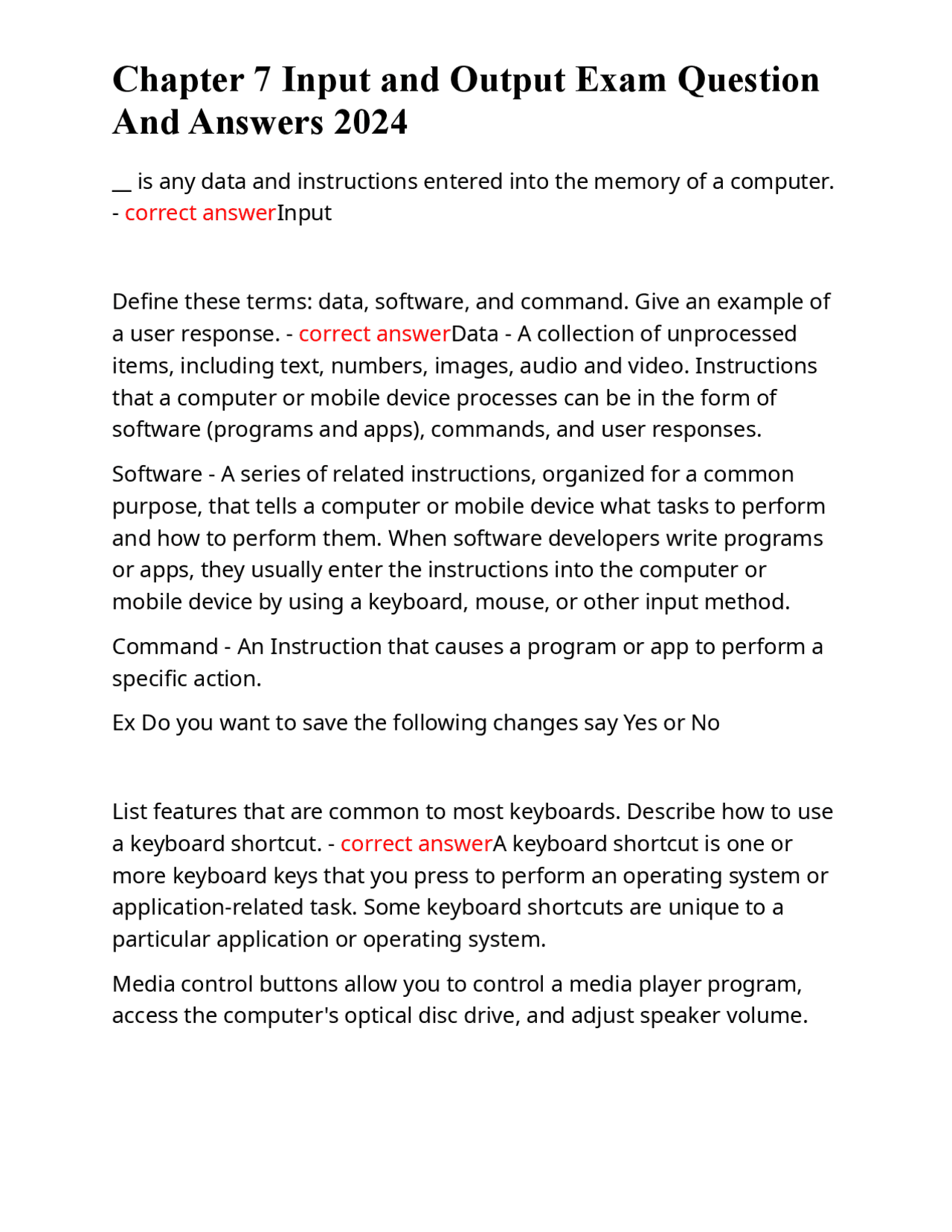 Chapter 7 Input and Output Exam Question And Answers 2024 | Exams Advanced Education | Docsity