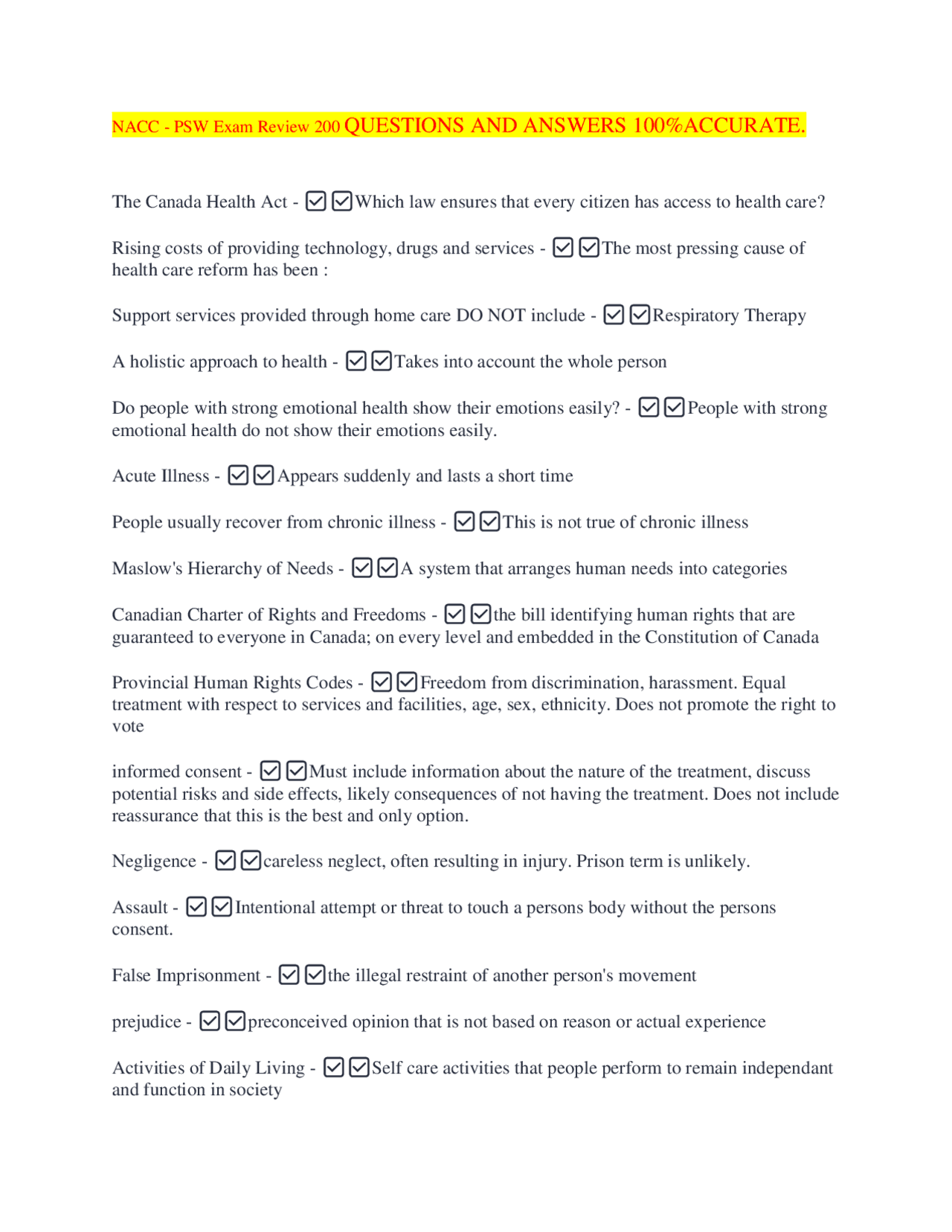 NACC - PSW Exam Review 200 QUESTIONS AND ANSWERS 100%ACCURATE. | Exams ...