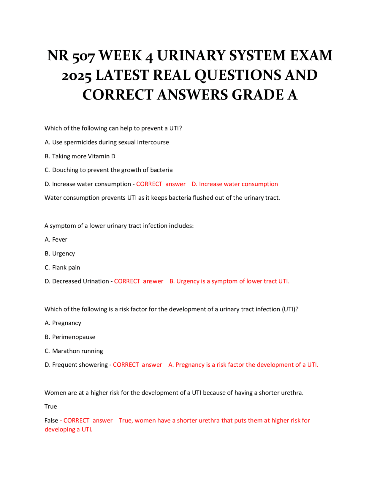 Urinary Tract Infections (UTIs): Exam Questions and Answers | Exams ...