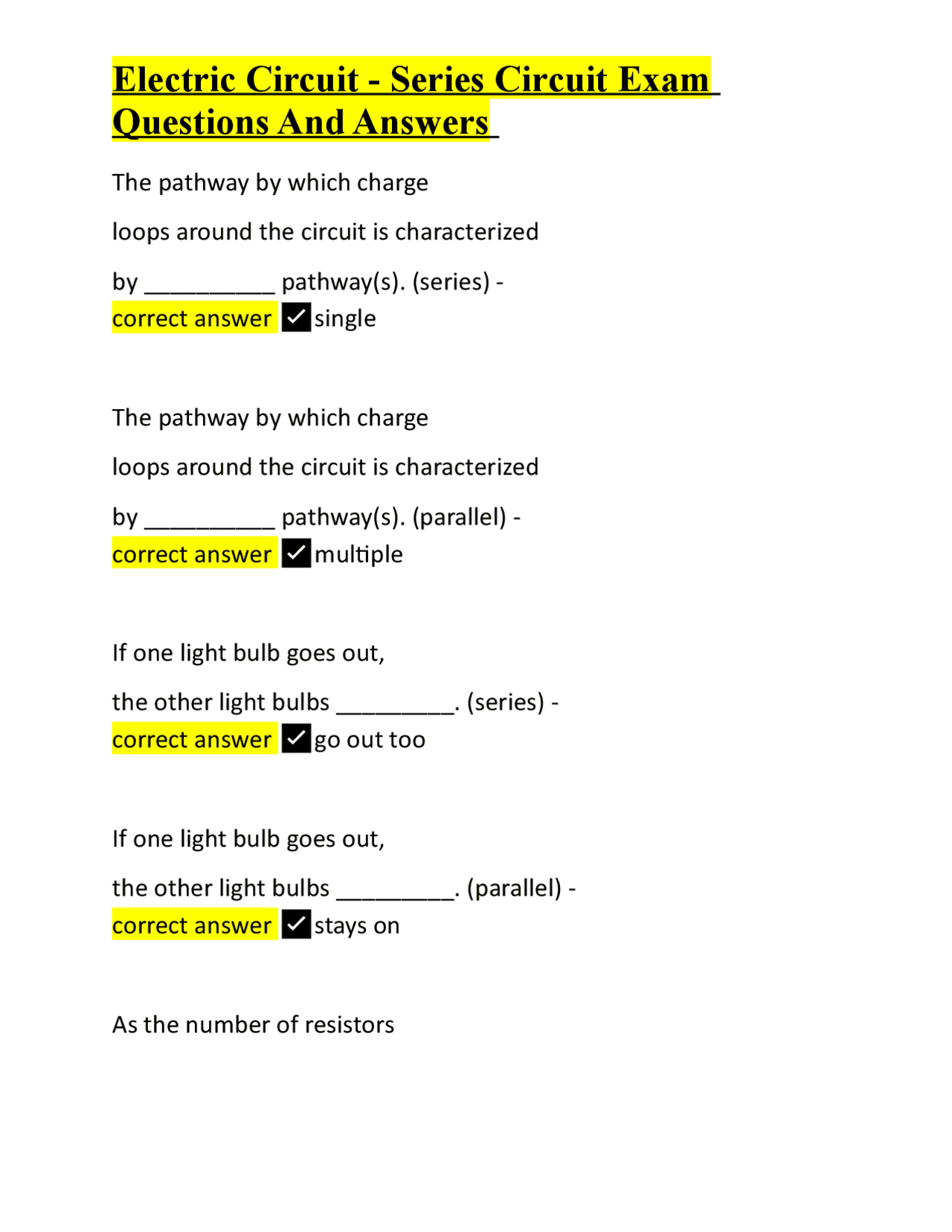 Electric Circuits: Series and Parallel Circuit Exam Questions | Exams ...