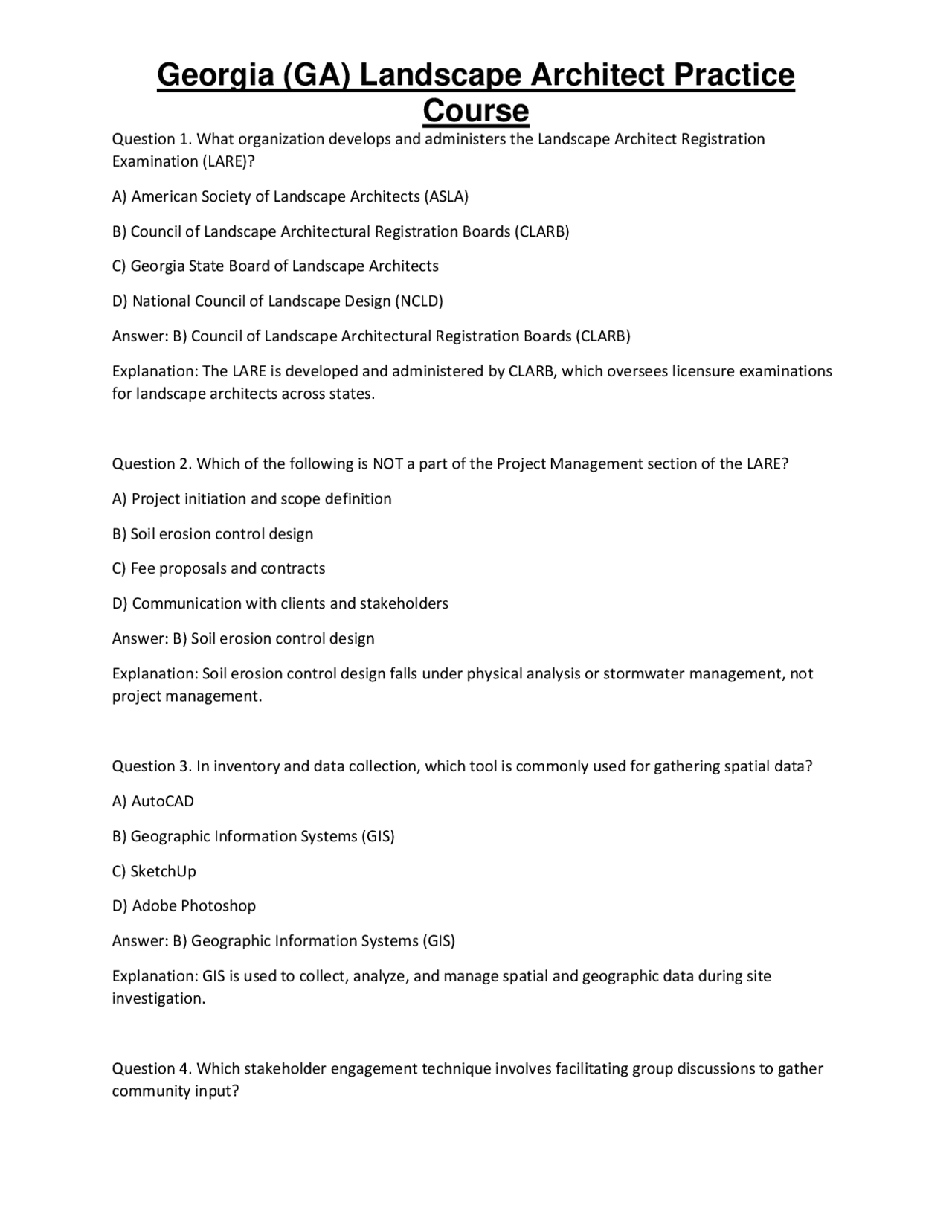 Georgia (GA) Landscape Architect Exam | Exams Technology | Docsity