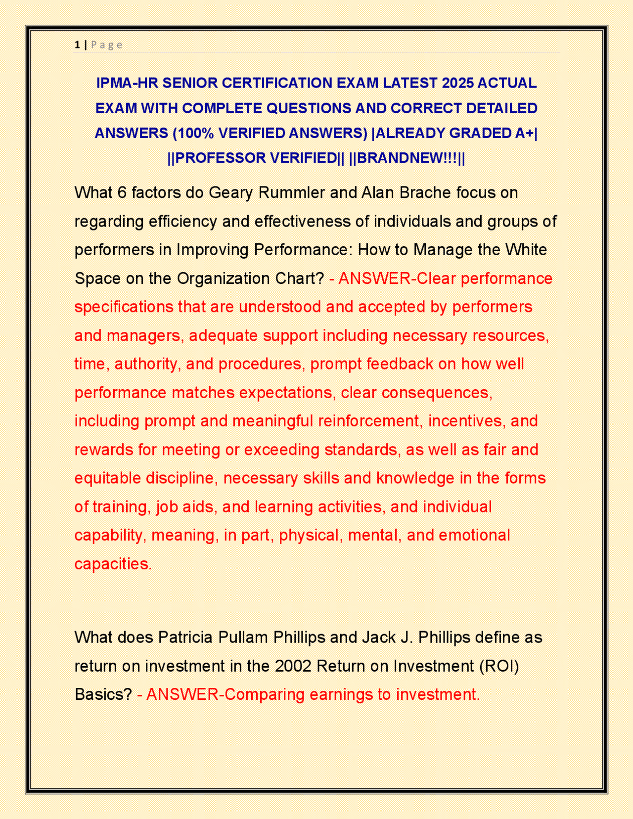 IPMA-HR SENIOR CERTIFICATION EXAM LATEST 2025 ACTUAL EXAM WITH COMPLETE ...