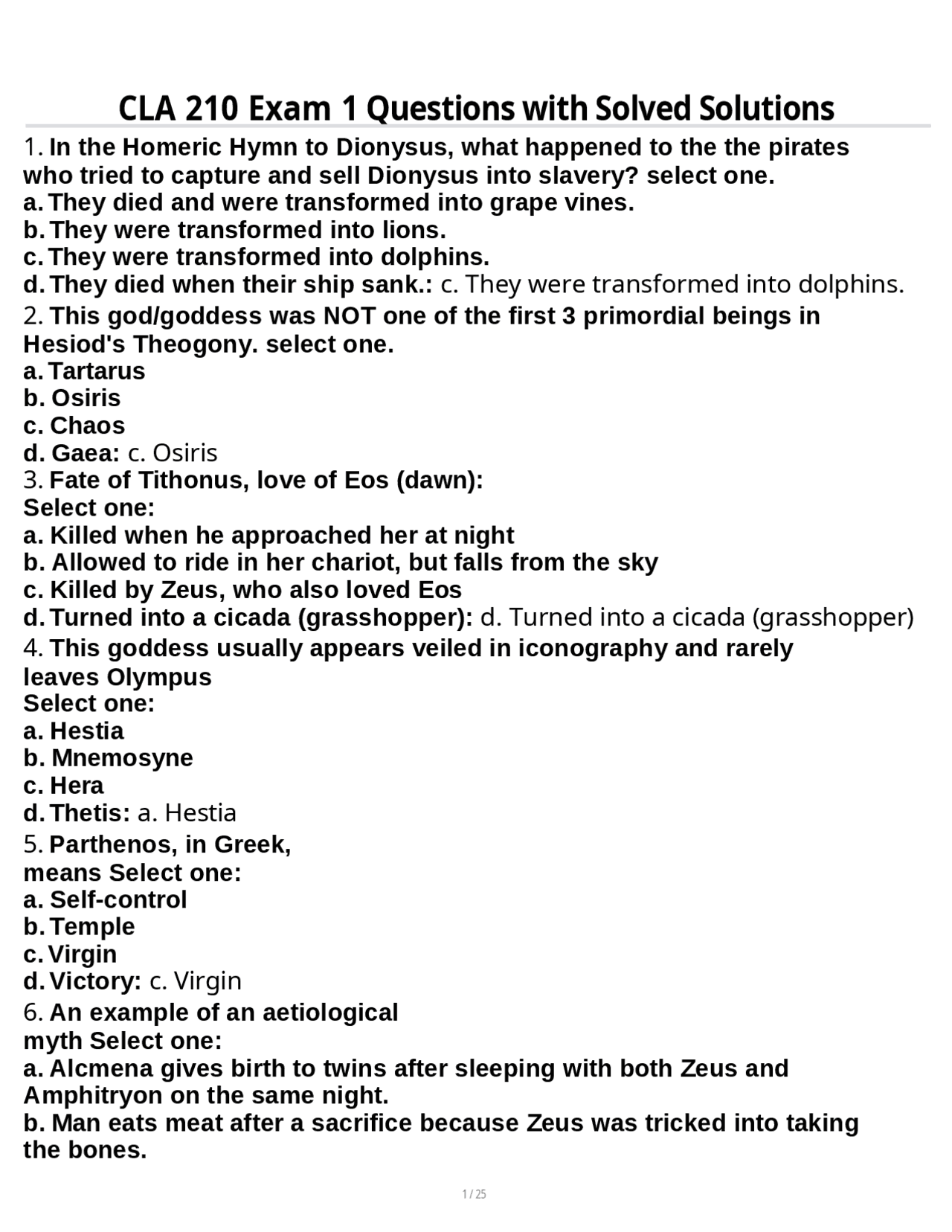 CLA 210 Exam 1 Questions with Solved Solutions | Exams History | Docsity