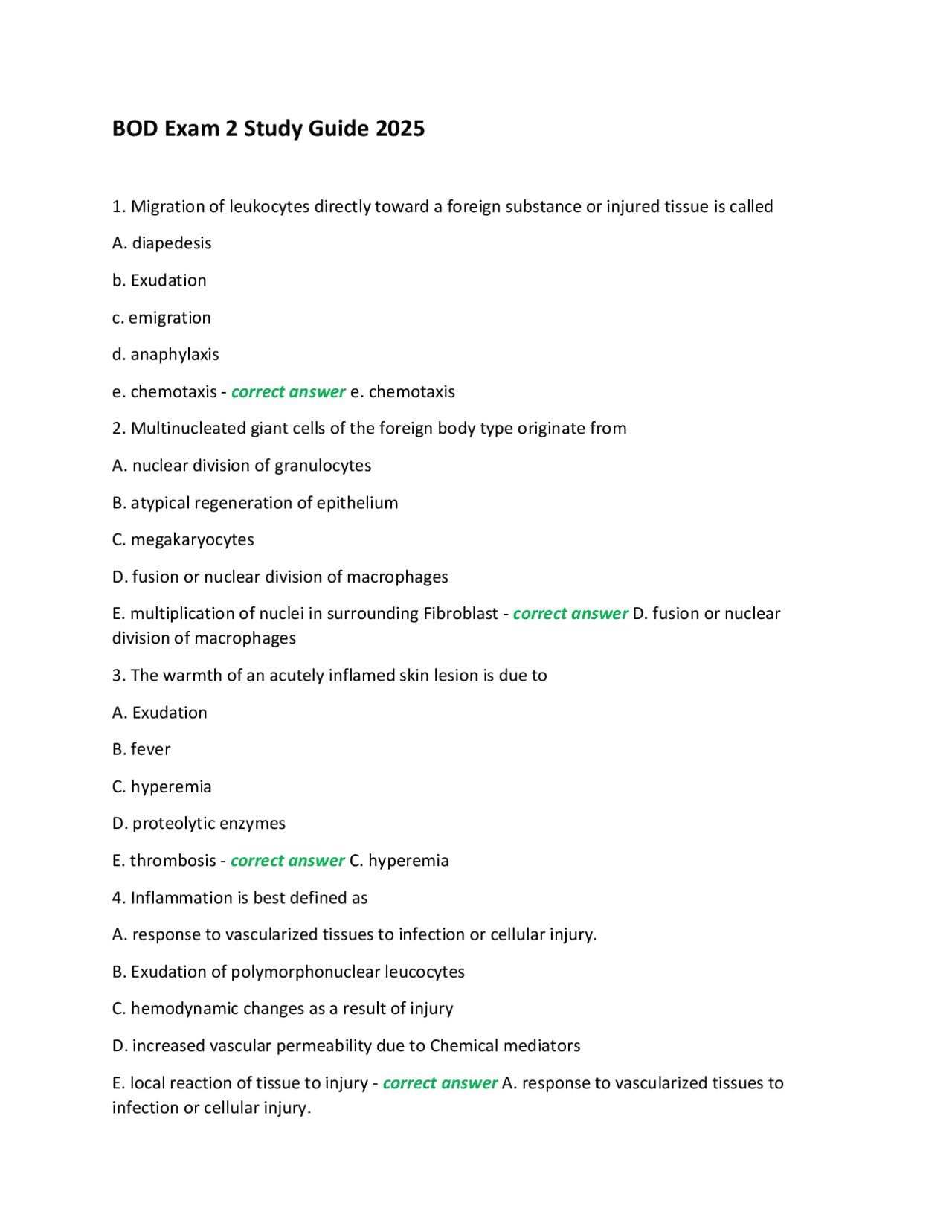 BOD Exam 2 Study Guide 2025 | Exams Nursing | Docsity