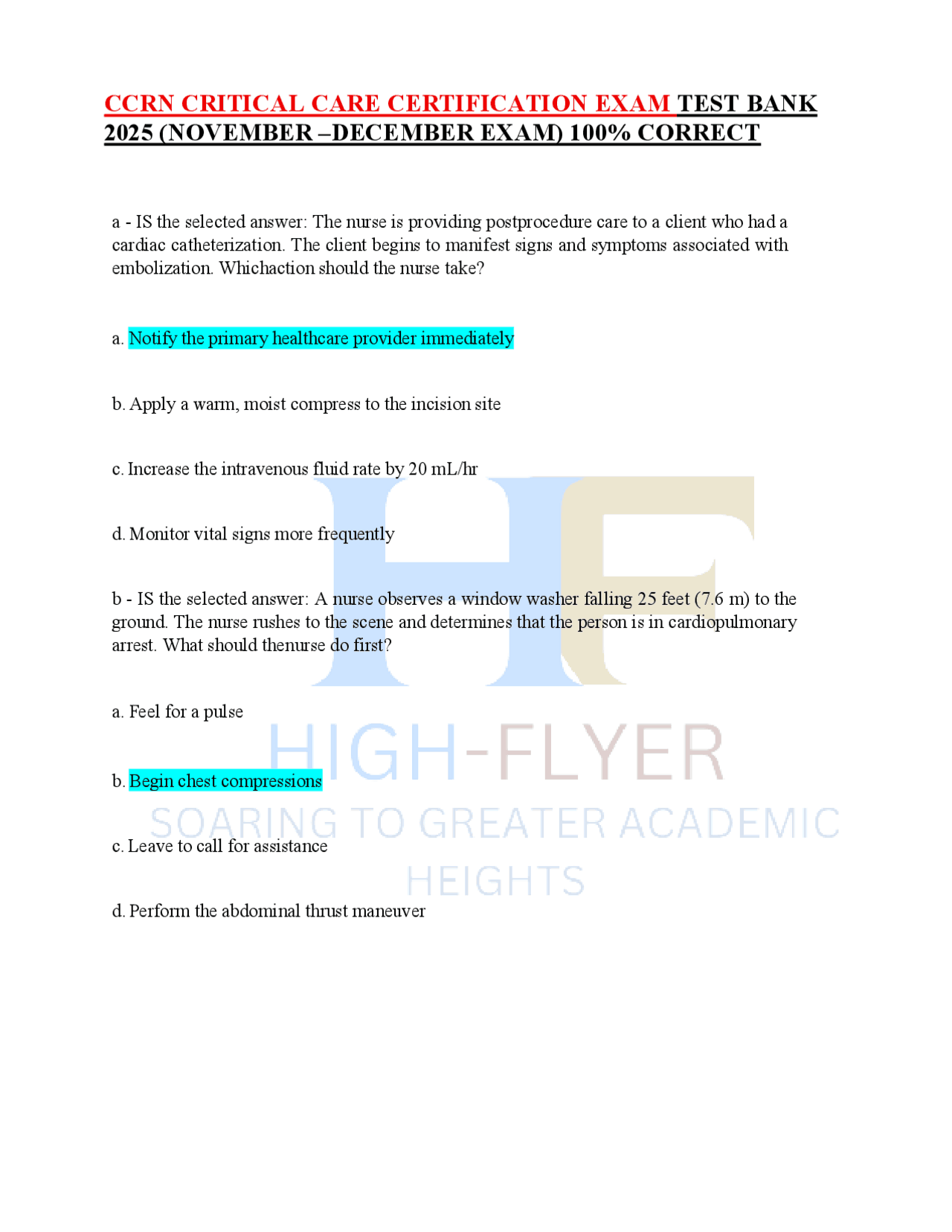 CCRN Exam Test Bank 2025: Critical Care Nursing Practice Questions ...