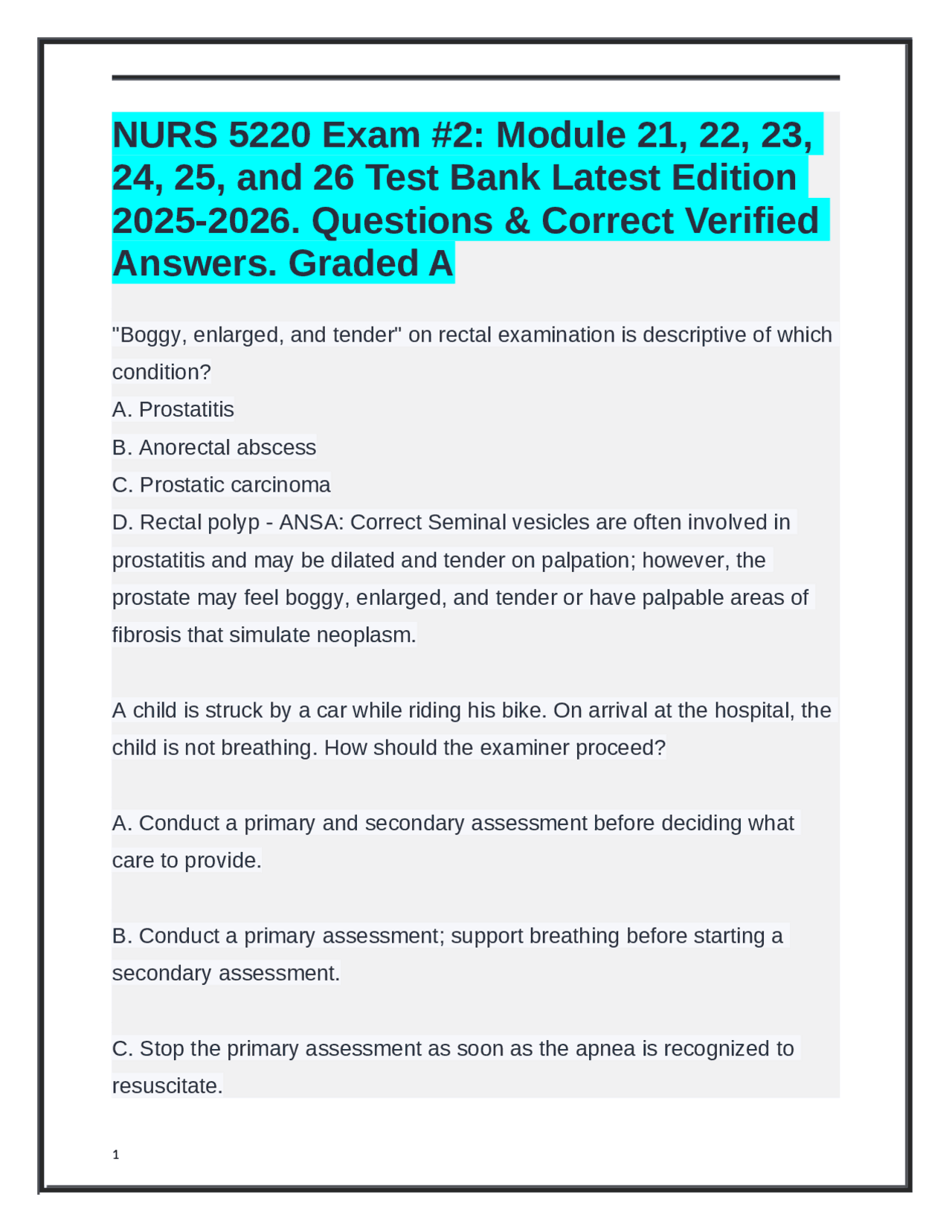 NURS 5220 Exam #2: Module 21, 22, 23, 24, 25, and 26 Test Bank Latest ...