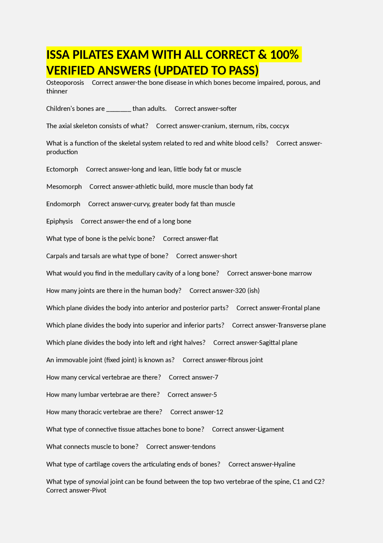 ISSA PILATES EXAM WITH ALL CORRECT & 100% VERIFIED ANSWERS (UPDATED TO ...