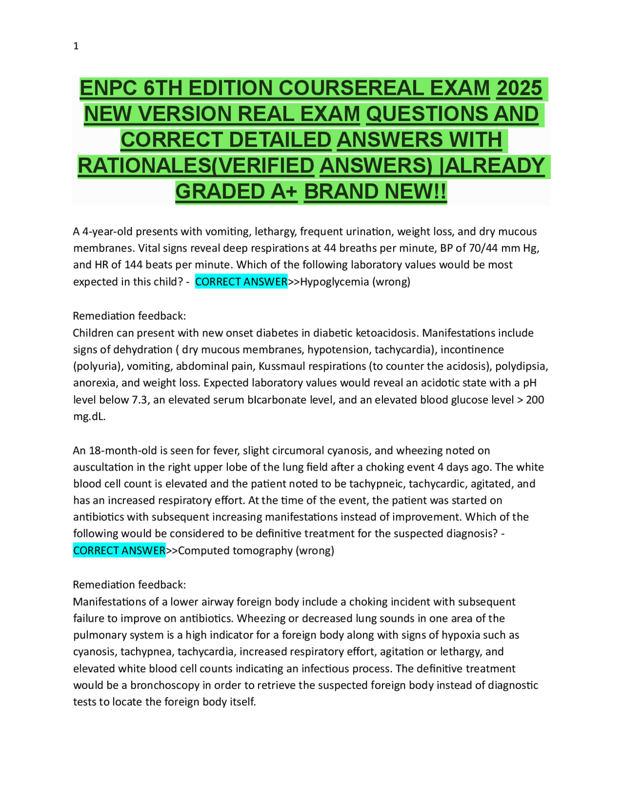 ENPC Exam Prep: Pediatric Emergency Nursing Questions and Answers ...