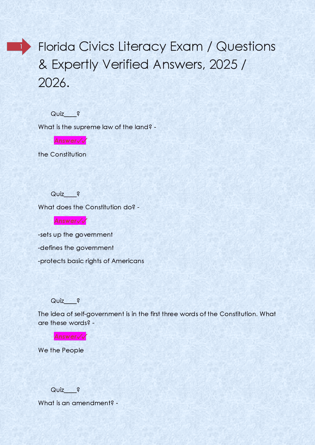 Florida Civics Literacy Exam / Questions & Expertly Verified Answers ...