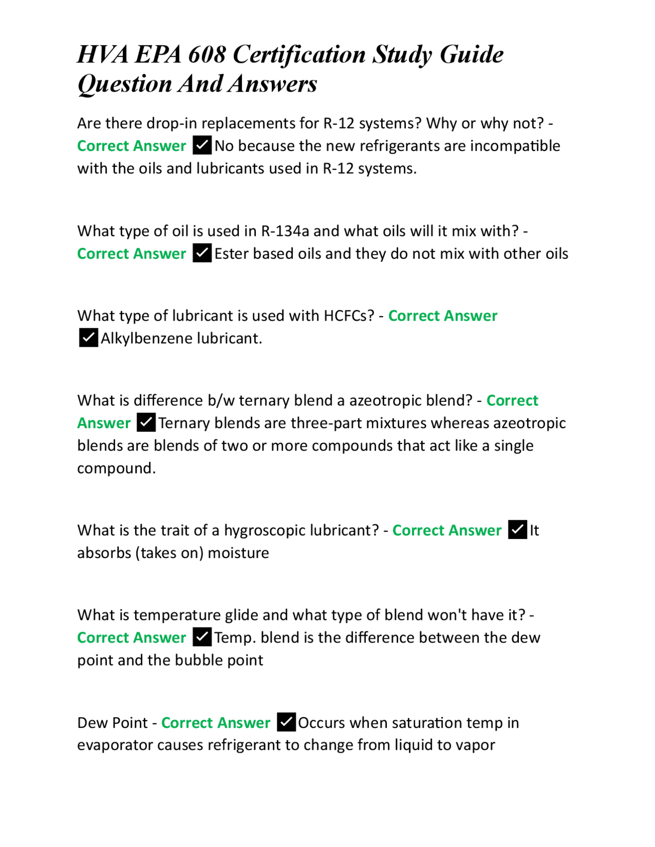 HVA EPA 608 Certification Study Guide Question And Answers | Exams ...