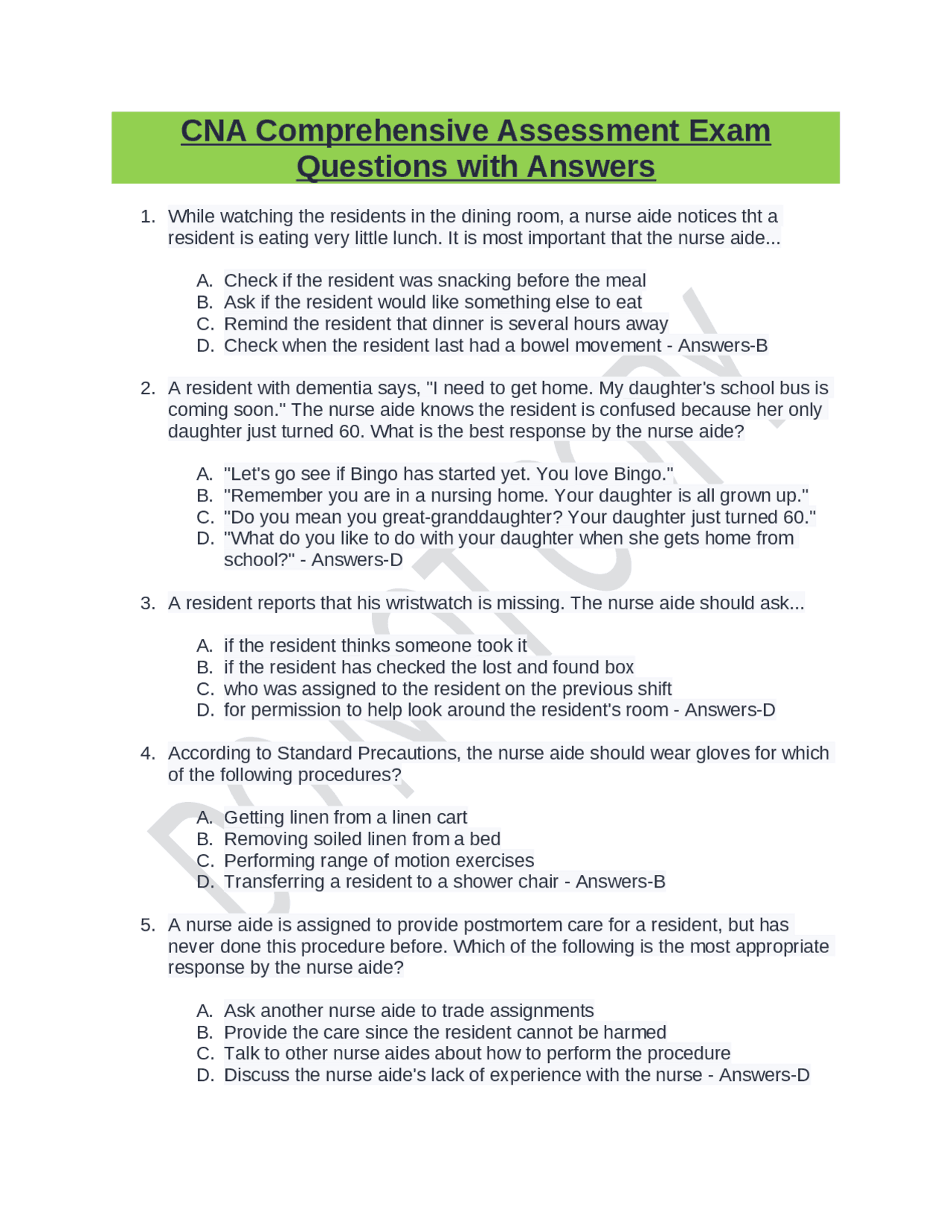 CNA Comprehensive Assessment Exam Questions with Answers | Exams ...