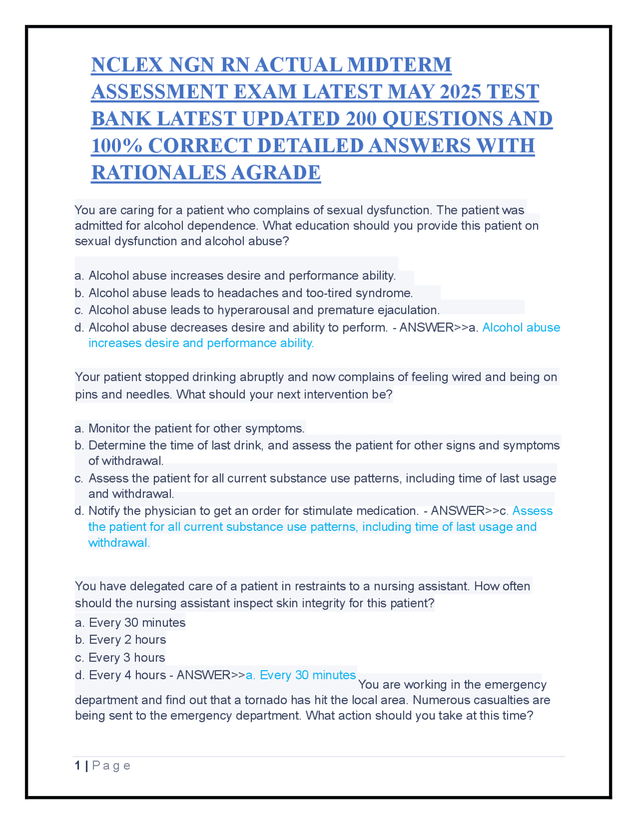 NCLEX NGN RN ACTUAL MIDTERM ASSESSMENT EXAM LATEST MAY 2025 TEST BANK ...