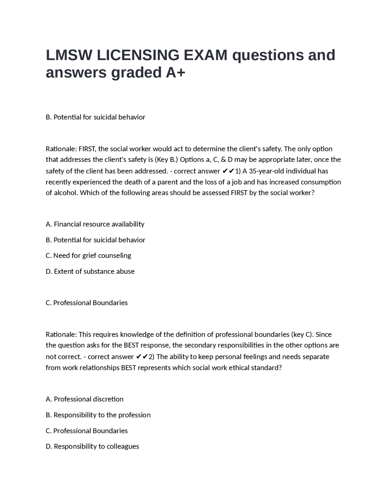 LMSW LICENSING EXAM questions and answers graded A+ | Exams Nursing ...