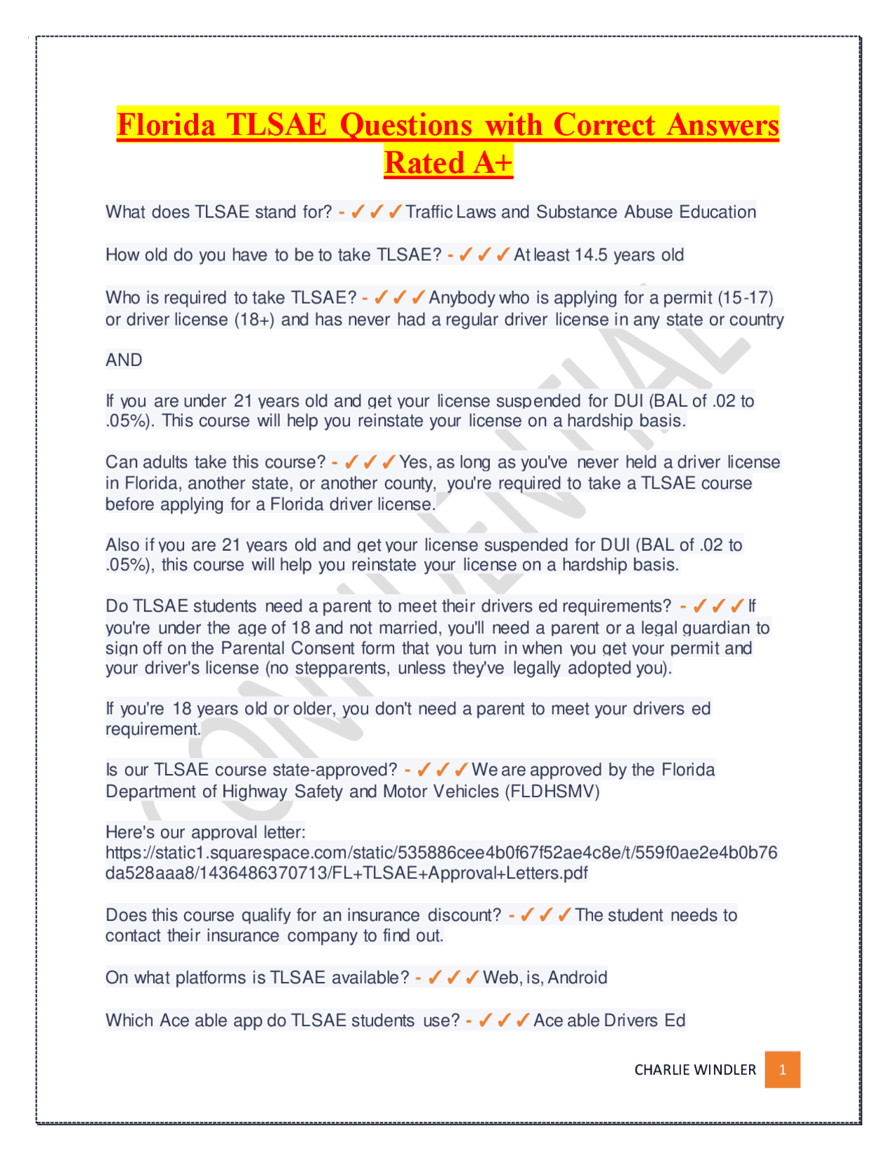 Florida Tlsae Questions With Correct Answers Rated A Exams Nursing Docsity