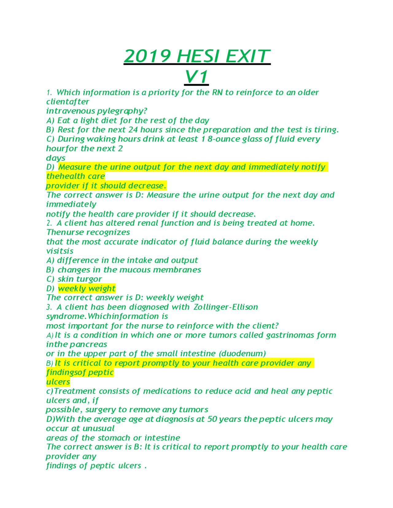 2019 HESI EXIT V1 2019 HESI EXIT V1 | Exams Nursing | Docsity