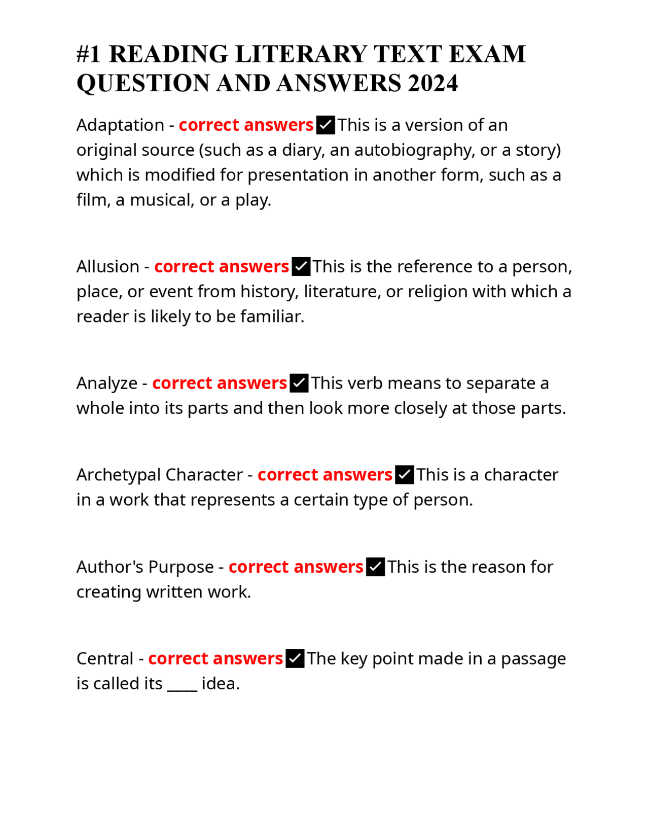 Literary Text Analysis: Key Terms and Concepts | Exams Nursing | Docsity