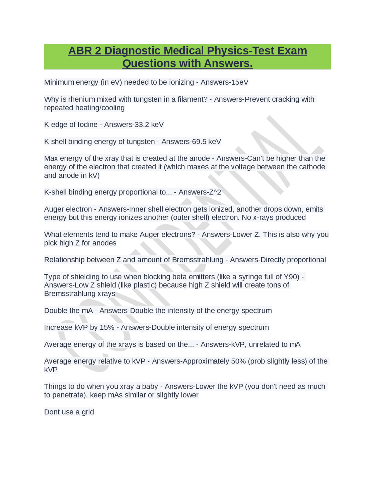 ABR 2 Diagnostic Medical Physics-Test Exam Questions with Answers ...