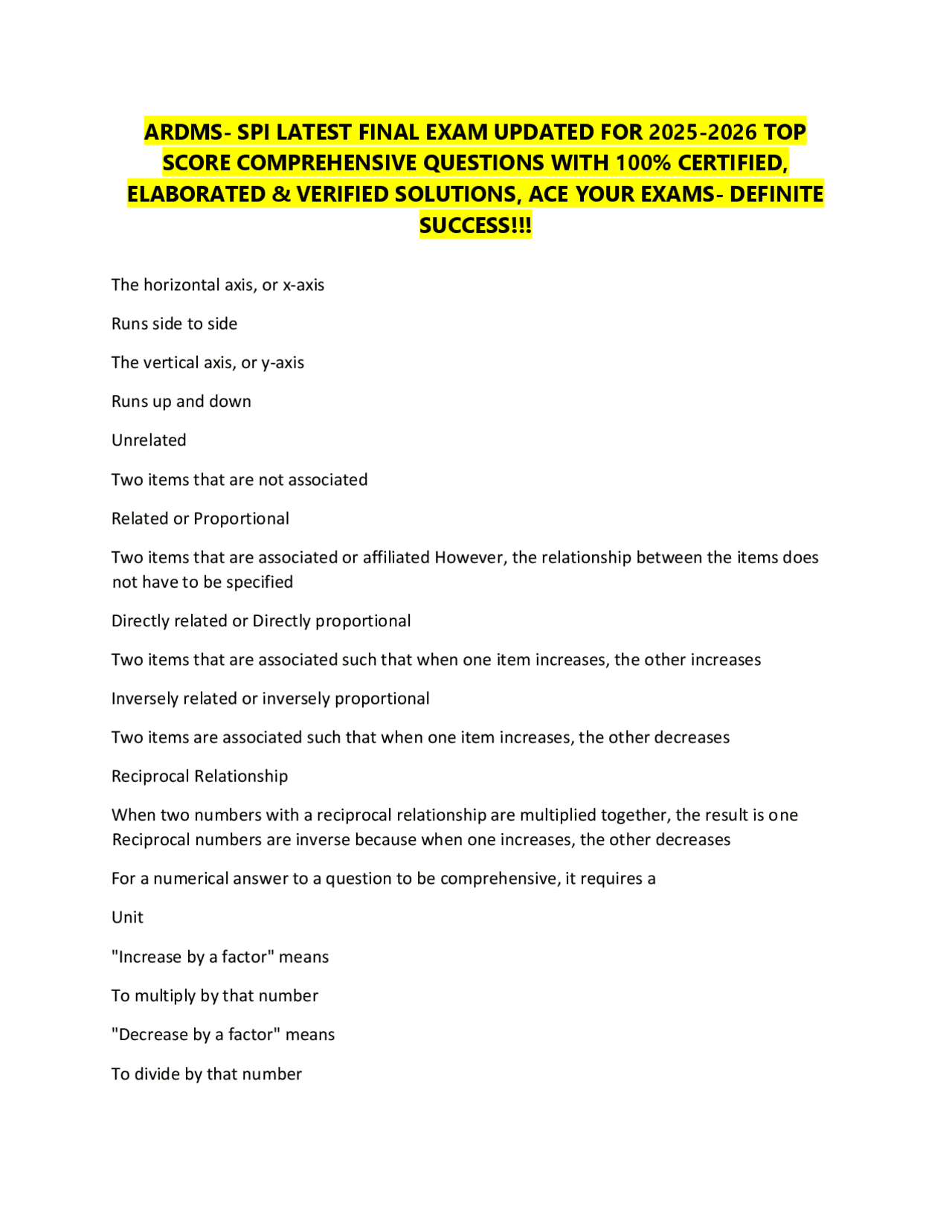 ARDMS- SPI LATEST FINAL EXAM UPDATED FOR 2025-2026 TOP SCORE ...