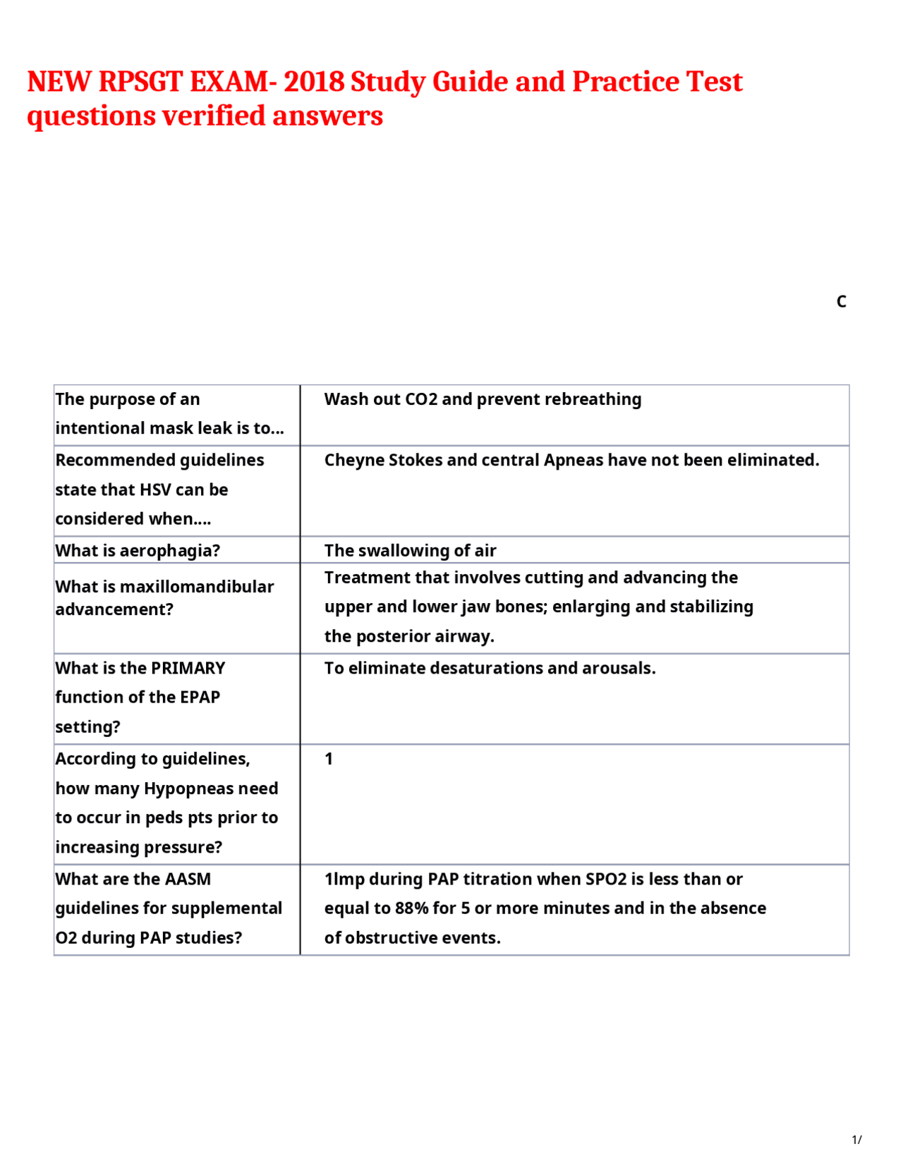 NEW RPSGT EXAM- 2018 Study Guide and Practice Test questions verified ...