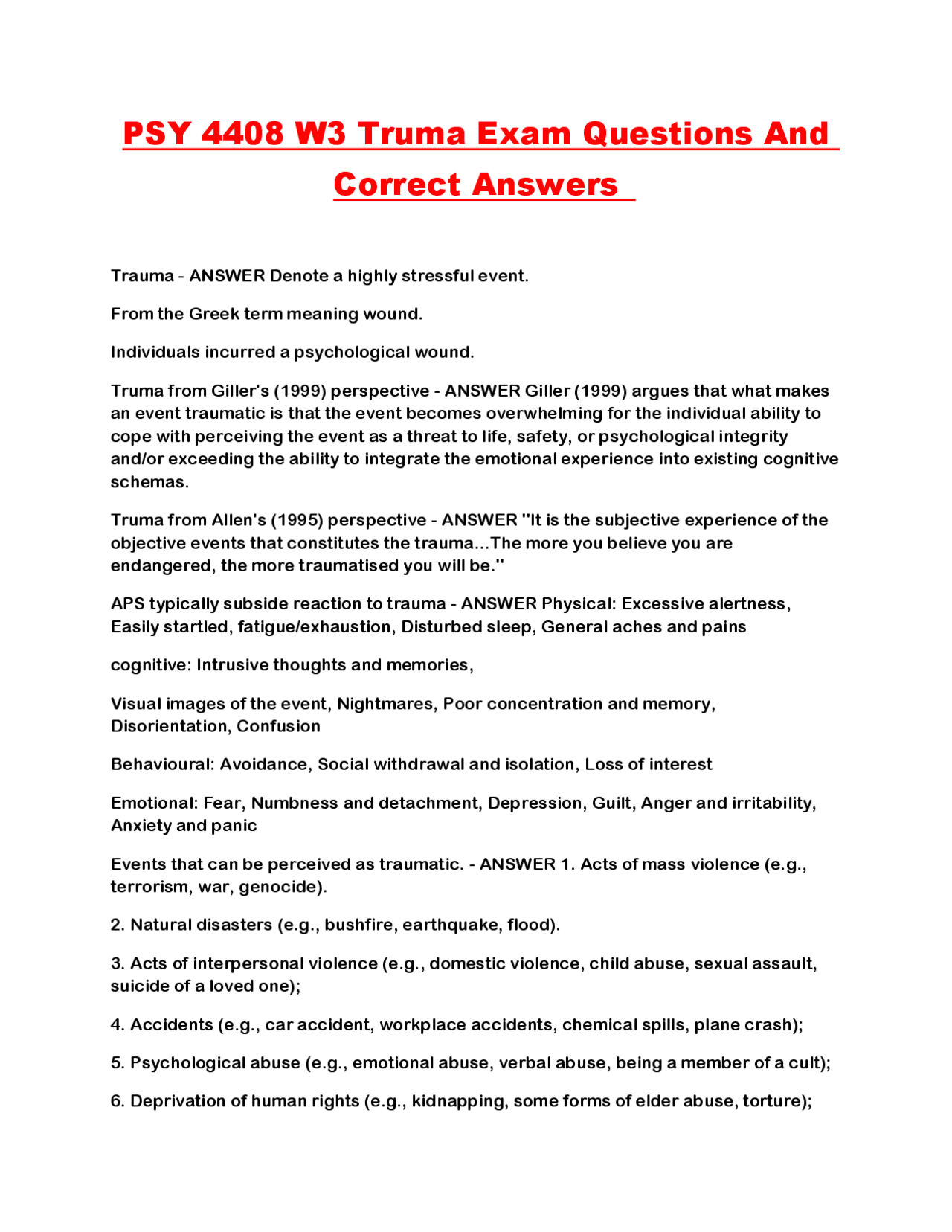 Trauma and PTSD: Exam Questions and Answers for Psychology Students ...