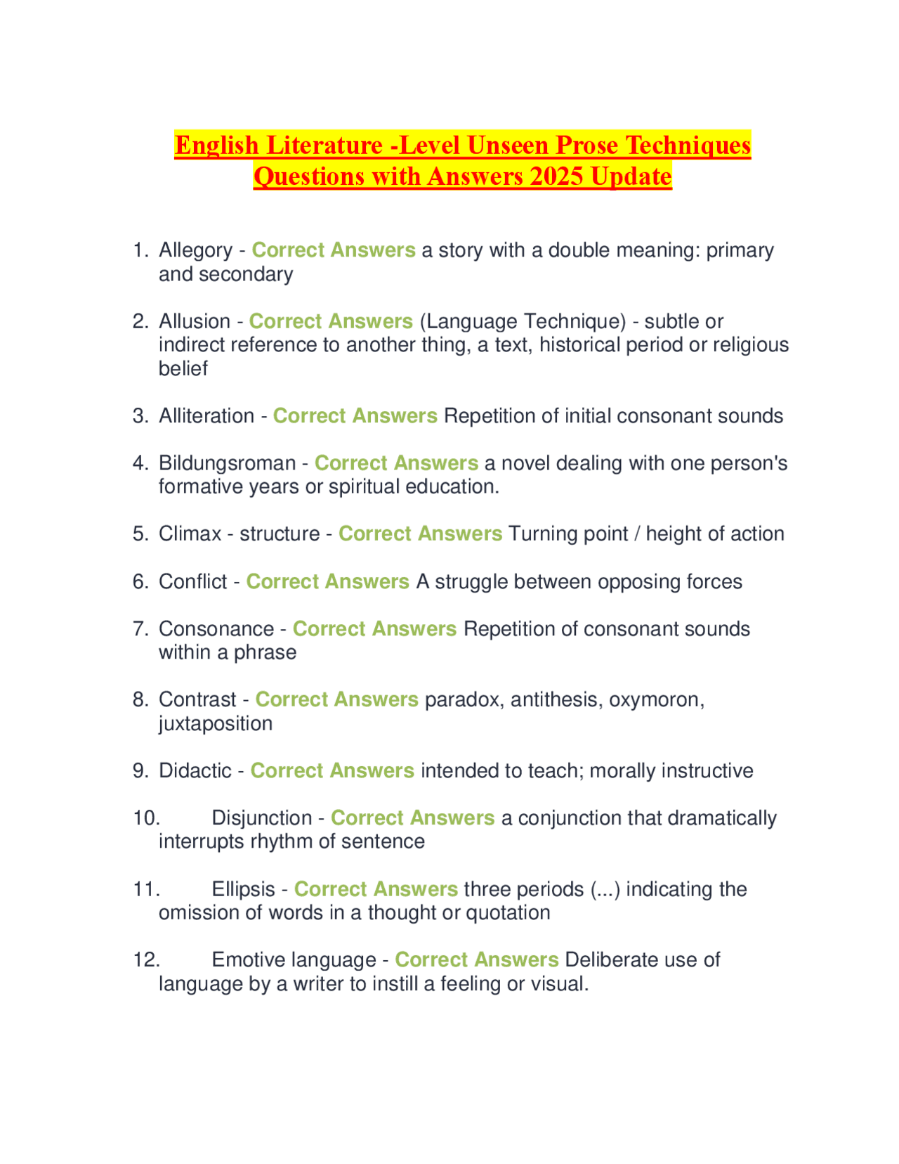 English Literature -Level Unseen Prose Techniques Questions with ...