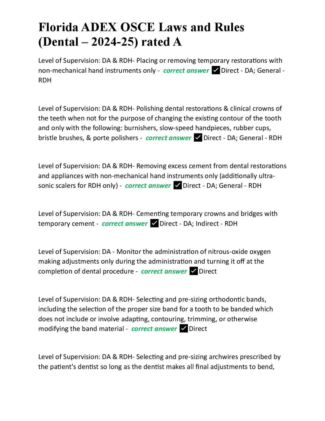 Florida ADEX OSCE Laws and Rules (Dental – 2024-25) rated A | Exams Media Laws and Ethics | Docsity