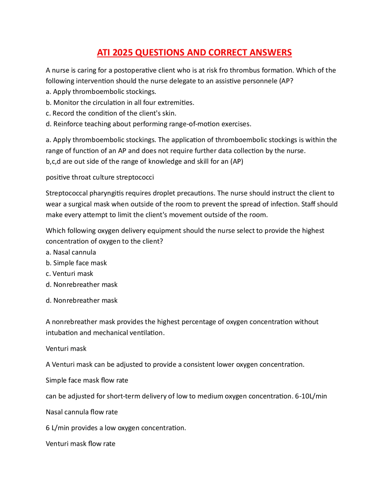 ATI 2025 QUESTIONS AND CORRECT ANSWERS | Exams Nursing | Docsity