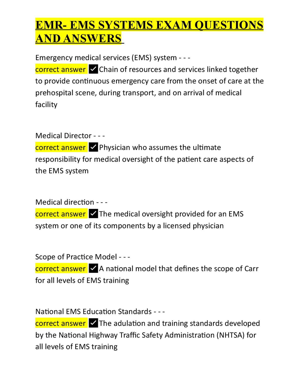EMS Exam Q&A: Key Concepts in Emergency Medical Services | Exams ...