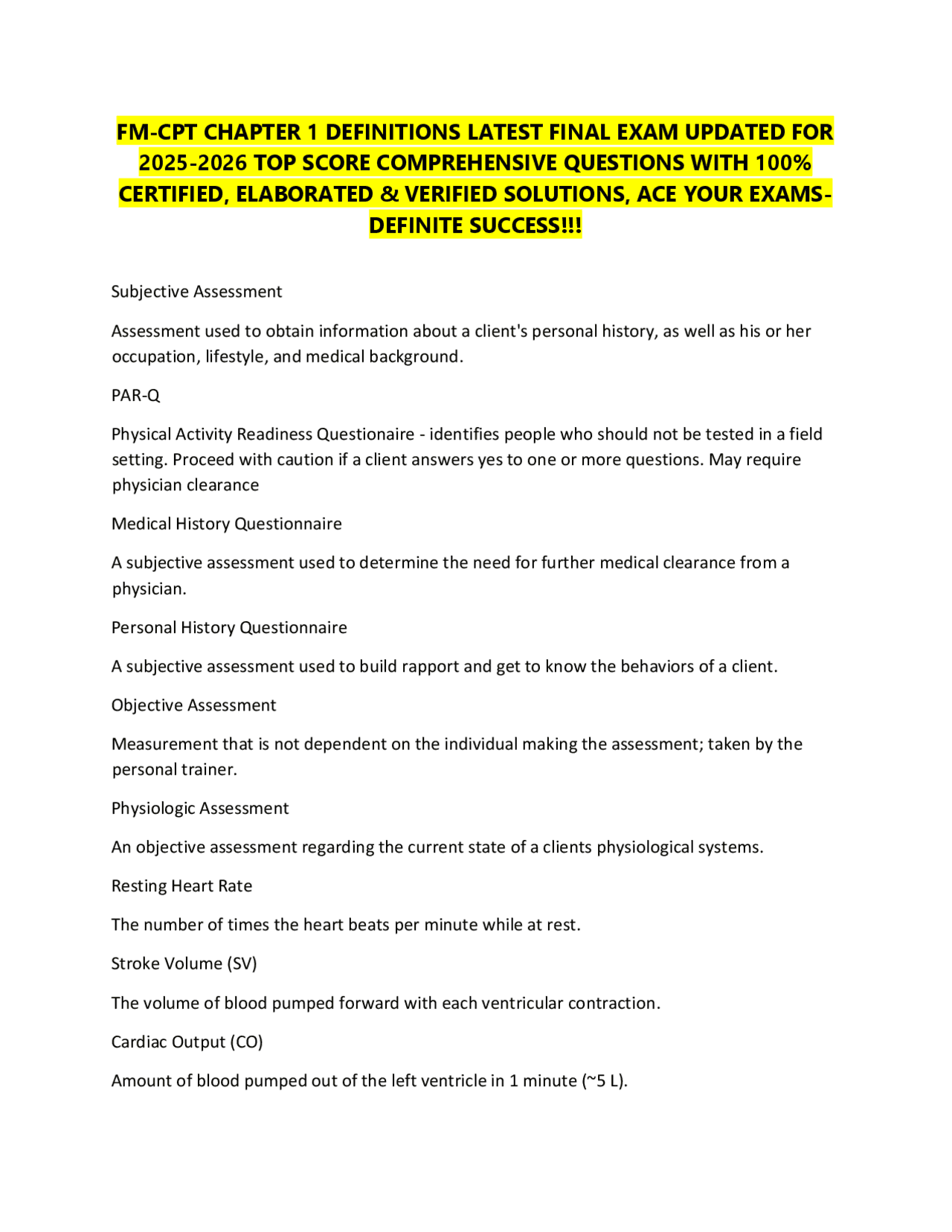 FM-CPT CHAPTER 1 DEFINITIONS LATEST FINAL EXAM UPDATED FOR 2025-2026 ...