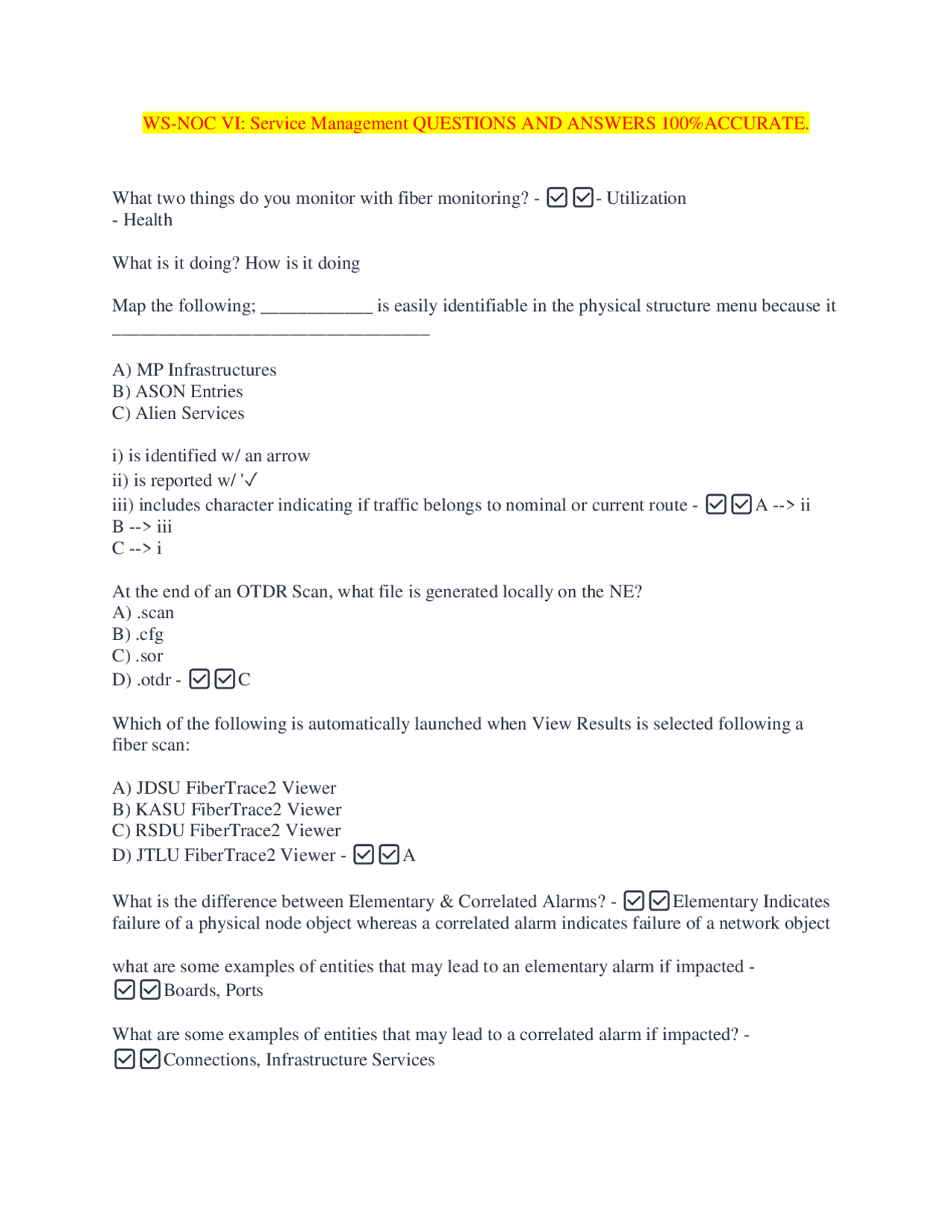 WS-NOC VI: Service Management QUESTIONS AND ANSWERS 100%ACCURATE ...