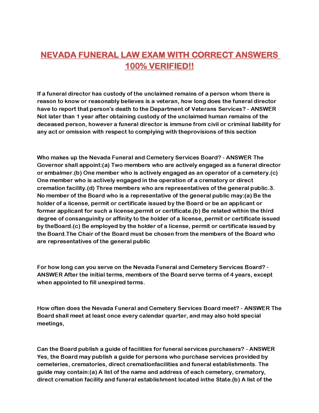 Nevada Funeral Law Exam: Questions and Answers | Exams Advanced ...