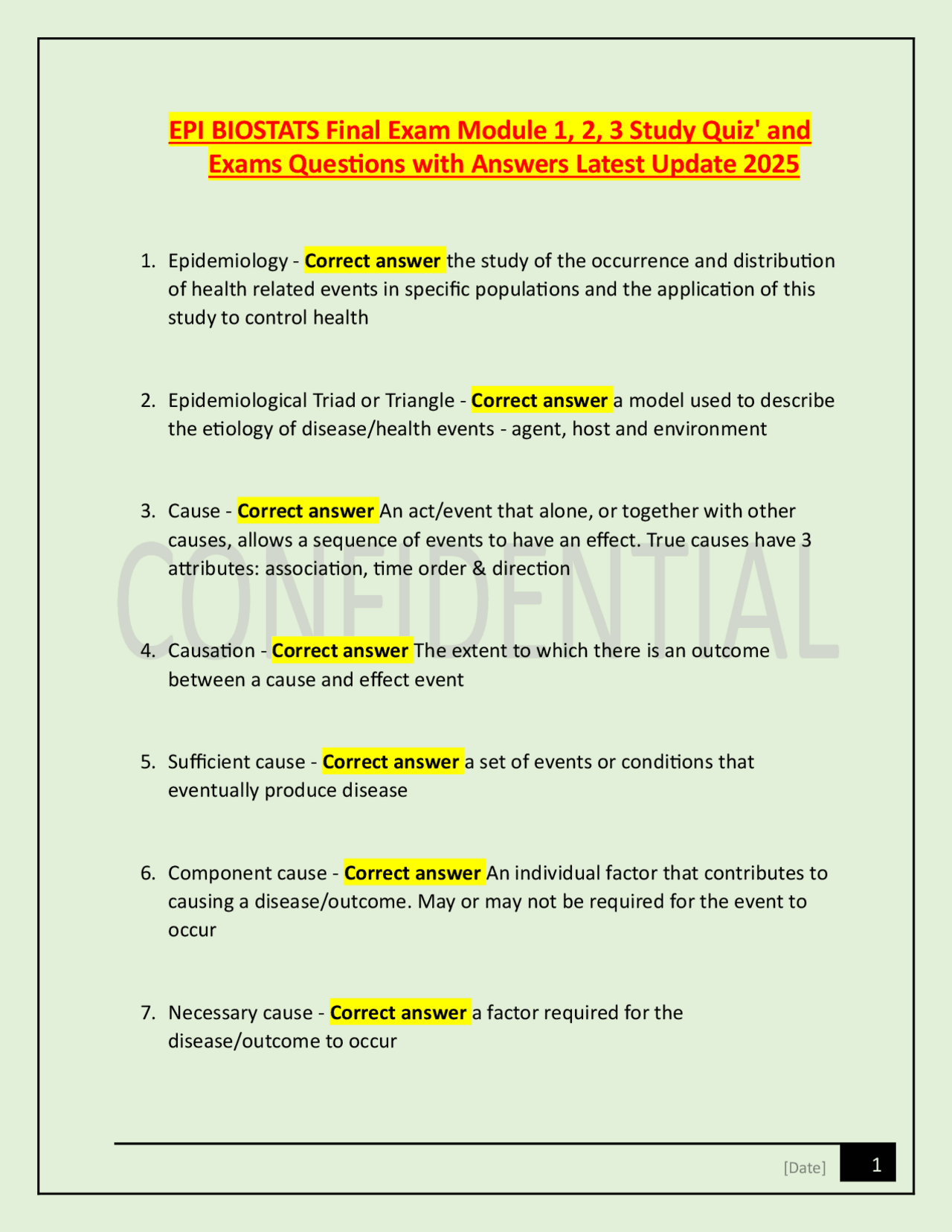 EPI BIOSTATS Final Exam Module 1, 2, 3 Study Quiz' and Exams Questions ...