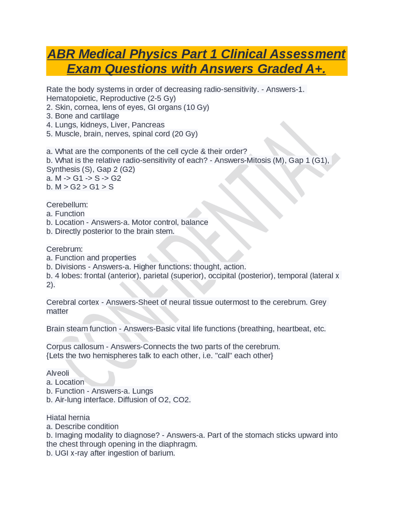 ABR Medical Physics Part 1 Clinical Assessment Exam Questions with ...