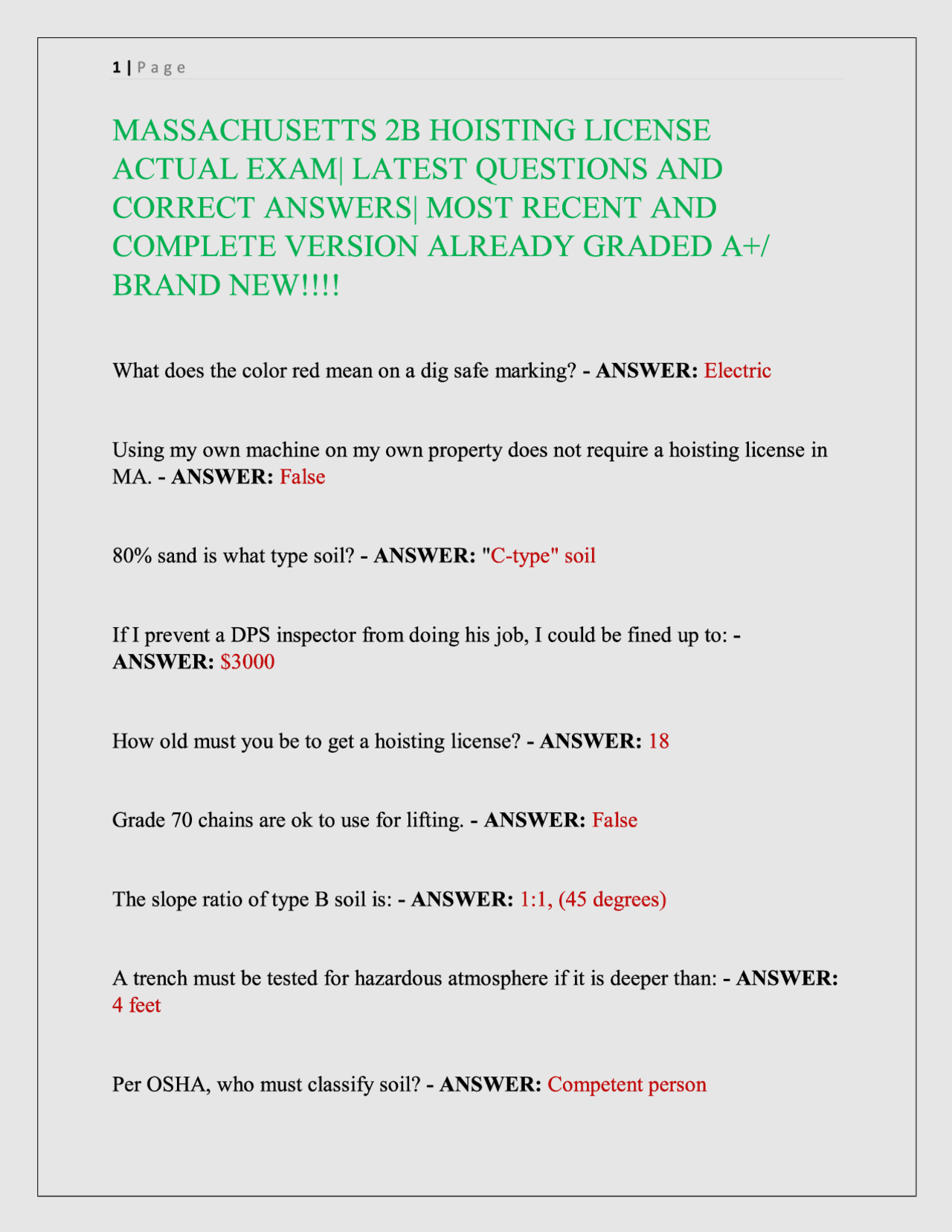 Massachusetts 2B Hoisting License Exam with correct Answers 2024 ...